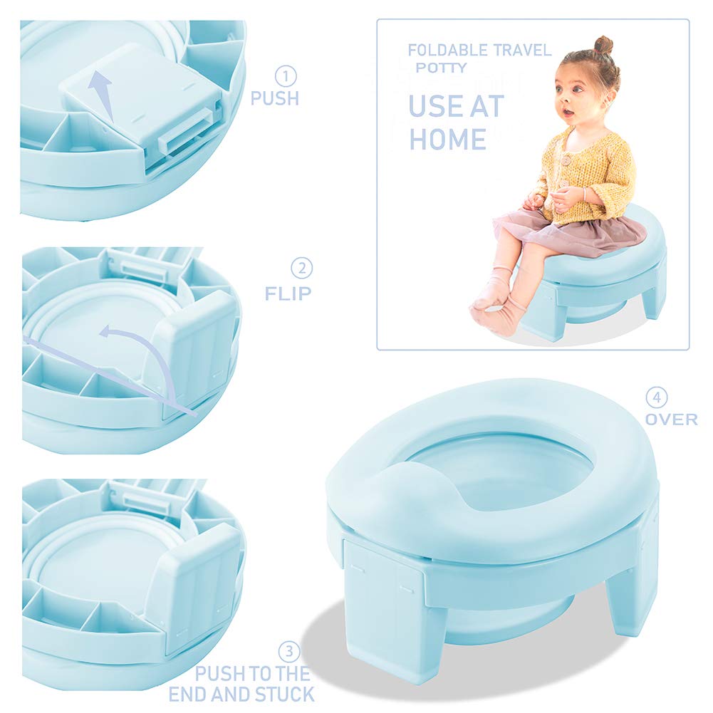 Travel Potty Kids Portable Folding Potty Training seat Children 3-in-1 Go Potty for Travel (Blue)