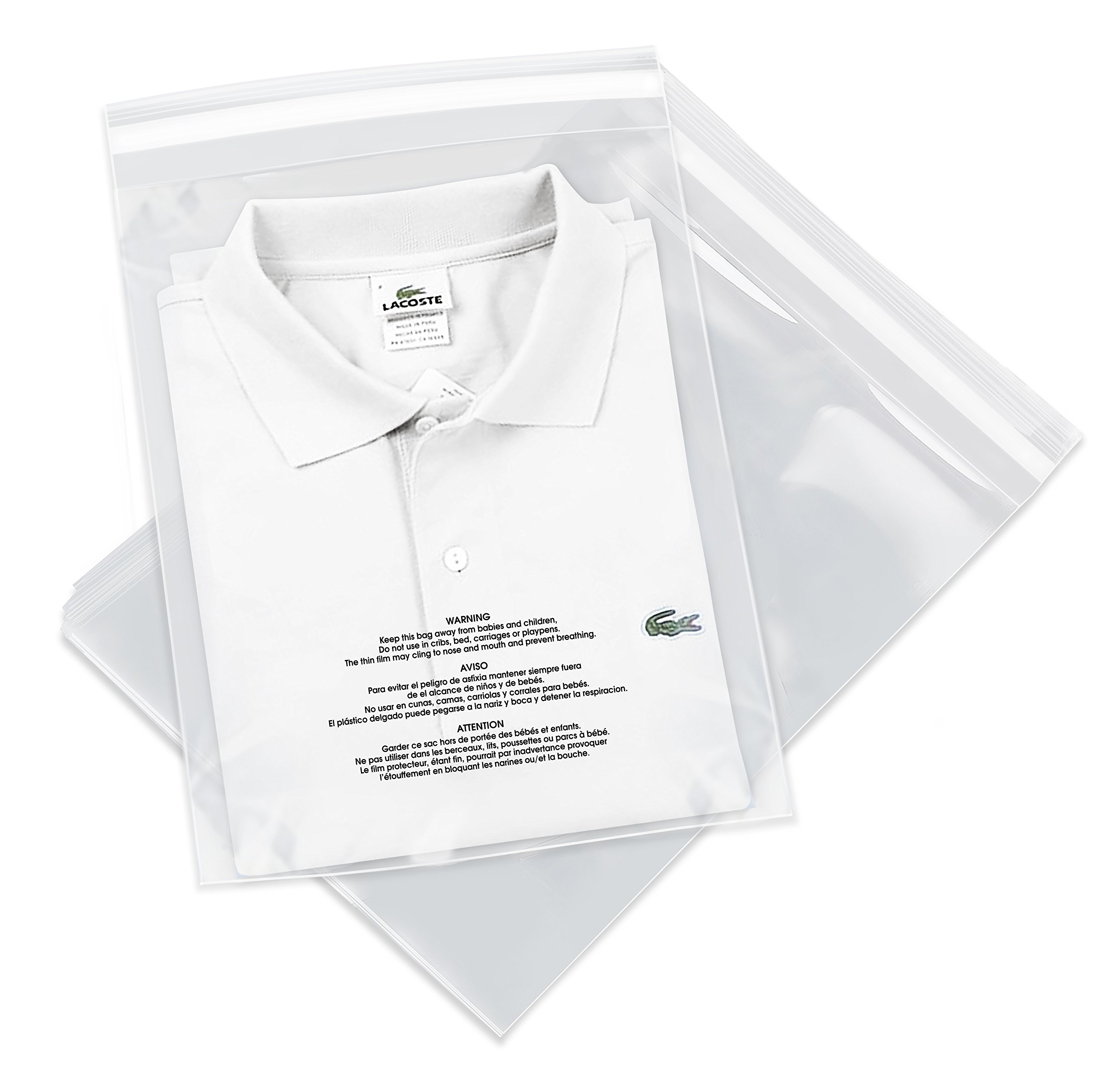 Spartan Industrial - 12" X 15" (500 Count) Self Seal Clear Poly Bags with Suffocation Warning for Packaging, Clothes & FBA - Permanent Adhesive