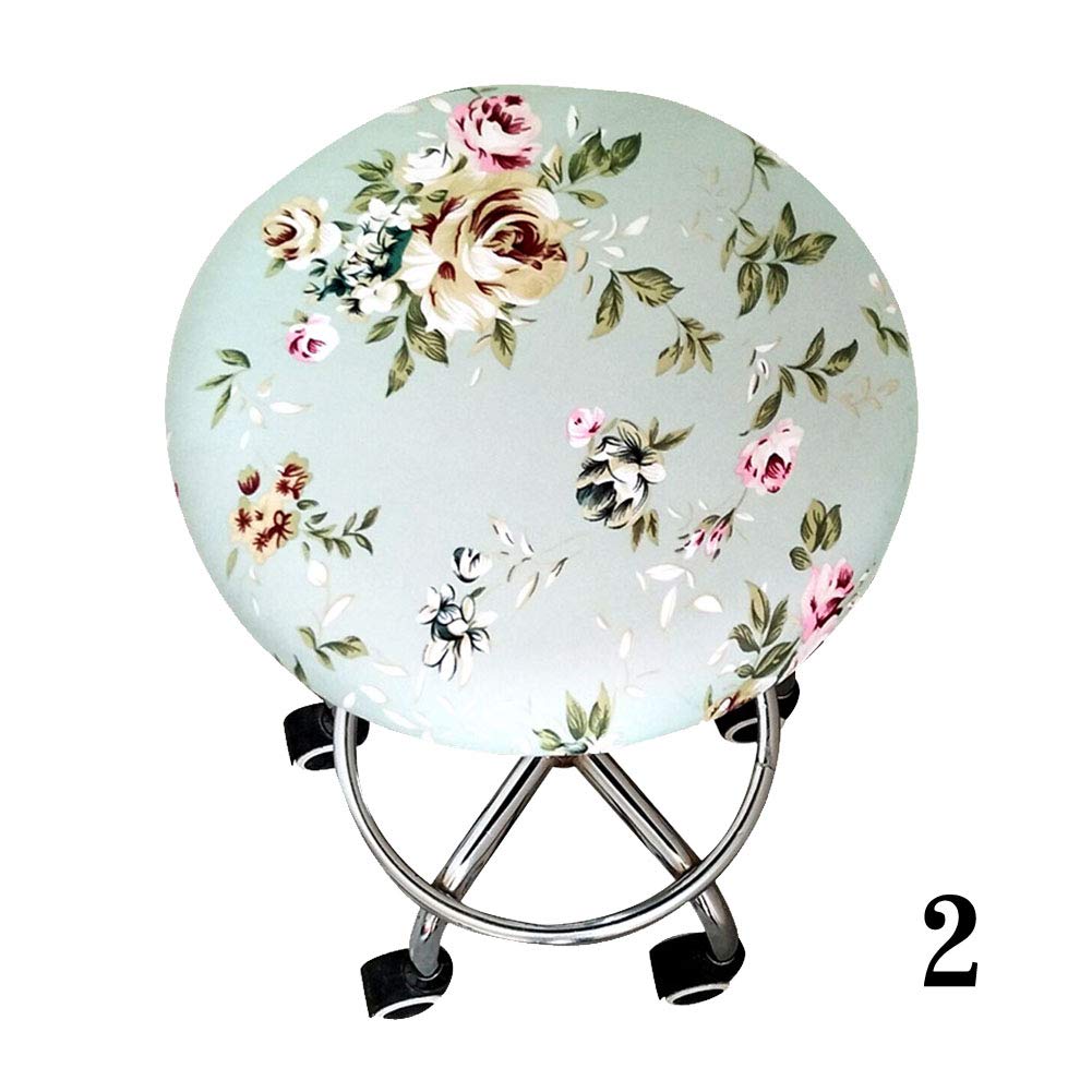 Yooha Round Stool Covers, Four Seasons Soft Elastic Floral Printed Round Chair Seat Slipcover Protector for Home Office Bar (2)