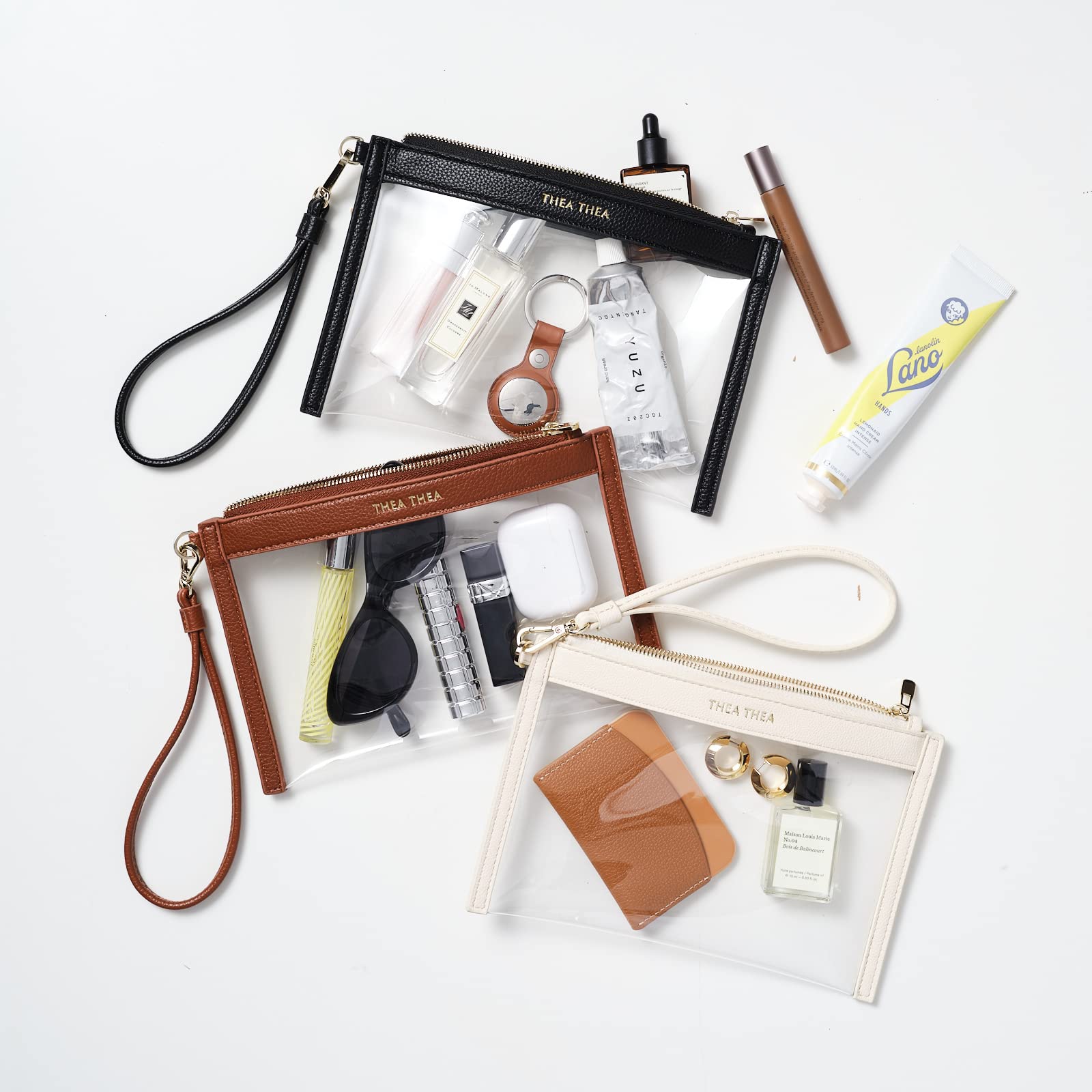 THEA THEA Callie Clear Pouch | Cosmetic Pouch | Diaper Case | Travel Case (Brown)