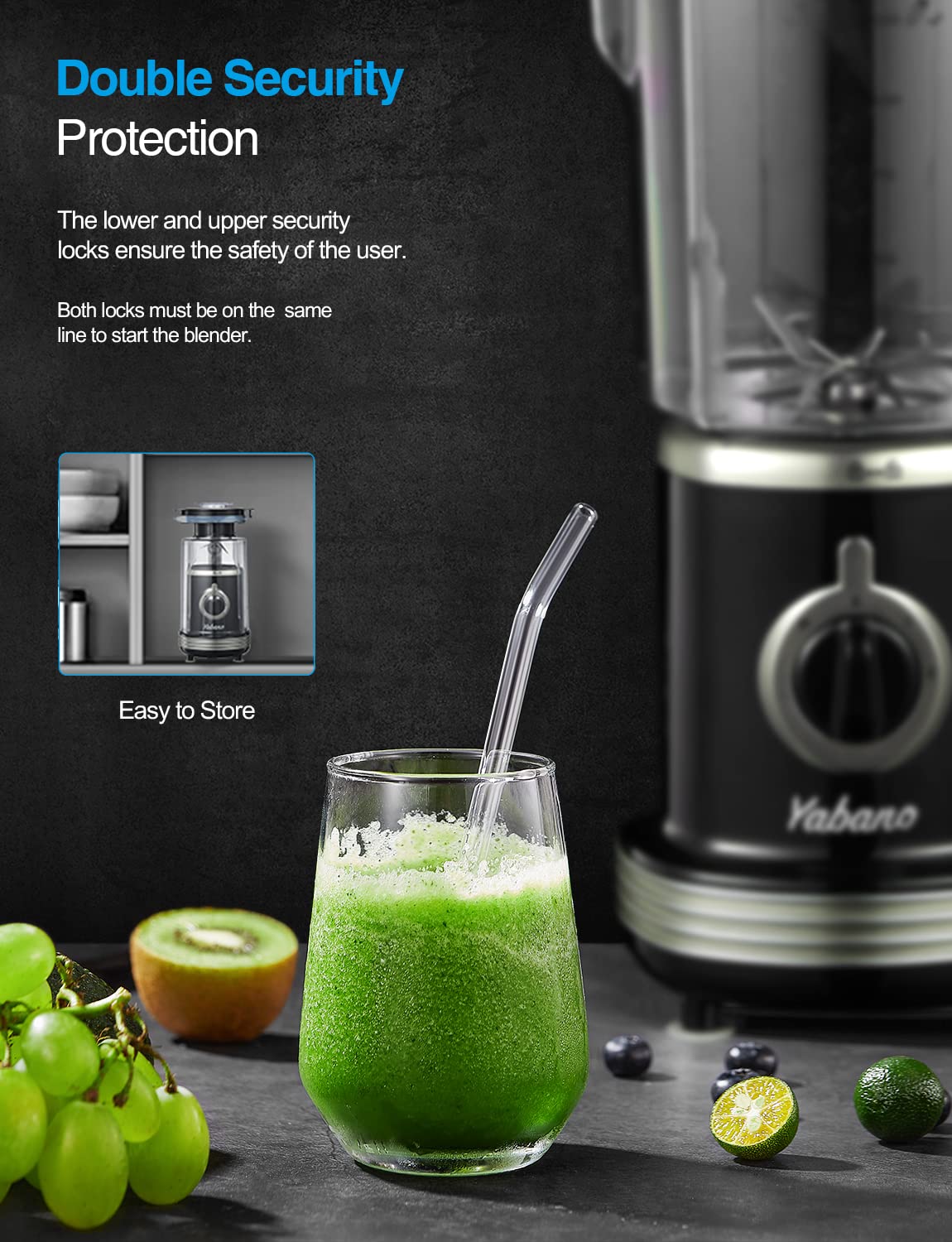 Yabano Countertop Blenders for Kitchen, Professional Electric Blender for Shakes and Smoothies, 2 Adjustable Speeds & Pulse Function, 6 Stainless Steel Blades & 50oz Jar, BPA Free, Easy to Clean
