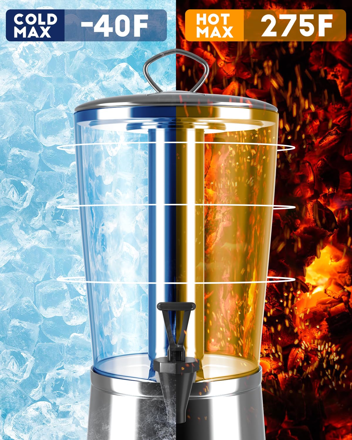 WantJoin Beverage Dispenser With Stand, Drink Dispenser for Party, Stainless Steel Water Jar Dispenser with Ice Container, Spigot, Drink Jar Jug For Home Parties, Clear Acrylic, 2-GALLONS 8-L