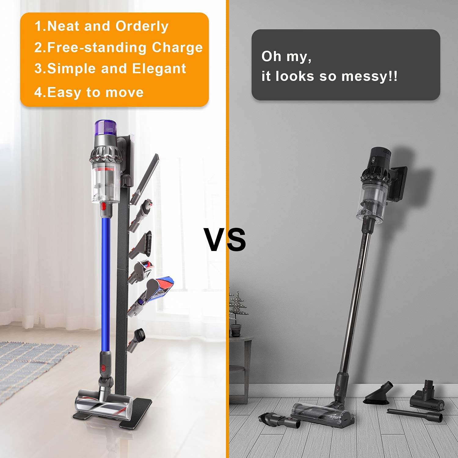 XIGOO Storage-Stand-Docking-Station-Holder Compatible with V15 V11 V10 V8 V7 V6 Cordless Vacuum Cleaners & Accessories, Stable Metal Bracket Organizer Rack, Brushed Black