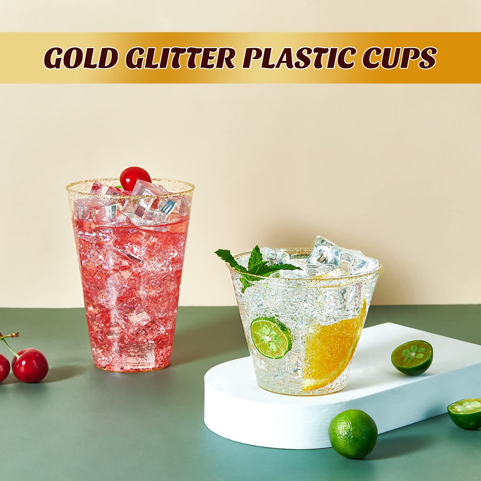 Vplus 100 Pack 9 OZ Clear Plastic Cups, Hard Disposable Cups, Plastic Drinking Cups, Plastic Wine Glasses for Party, Wedding, Thanksgiving, Birthday, Halloween, Christmas