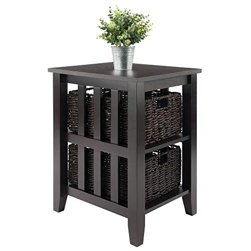 Winsome Morris 25.04" x 20.08" x 16.54" Wood Side Table With 2 Foldable Baskets, Espresso