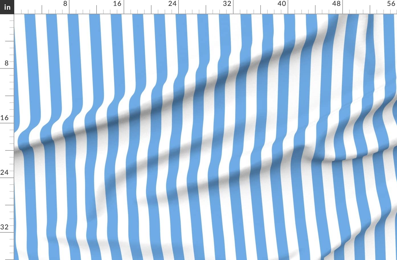 Spoonflower Fabric - Coastal Beach Blue White Cabana Hut Tent Stripes Retro Large Scale Printed on Basketweave Cotton Canvas Fabric by The Yard - Upholstery Home Decor Bottomweight