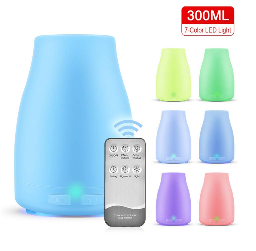 XINGFENSIFNE 300ml Cool Mist Humidifiers for Bedroom With 7 LED Night Light, Ultrasonic Aromatherapy Diffuser with Remote Control Whisper-Quiet Operation,Auto Shut-Off and Timer(3.9 x 6.3 inch)