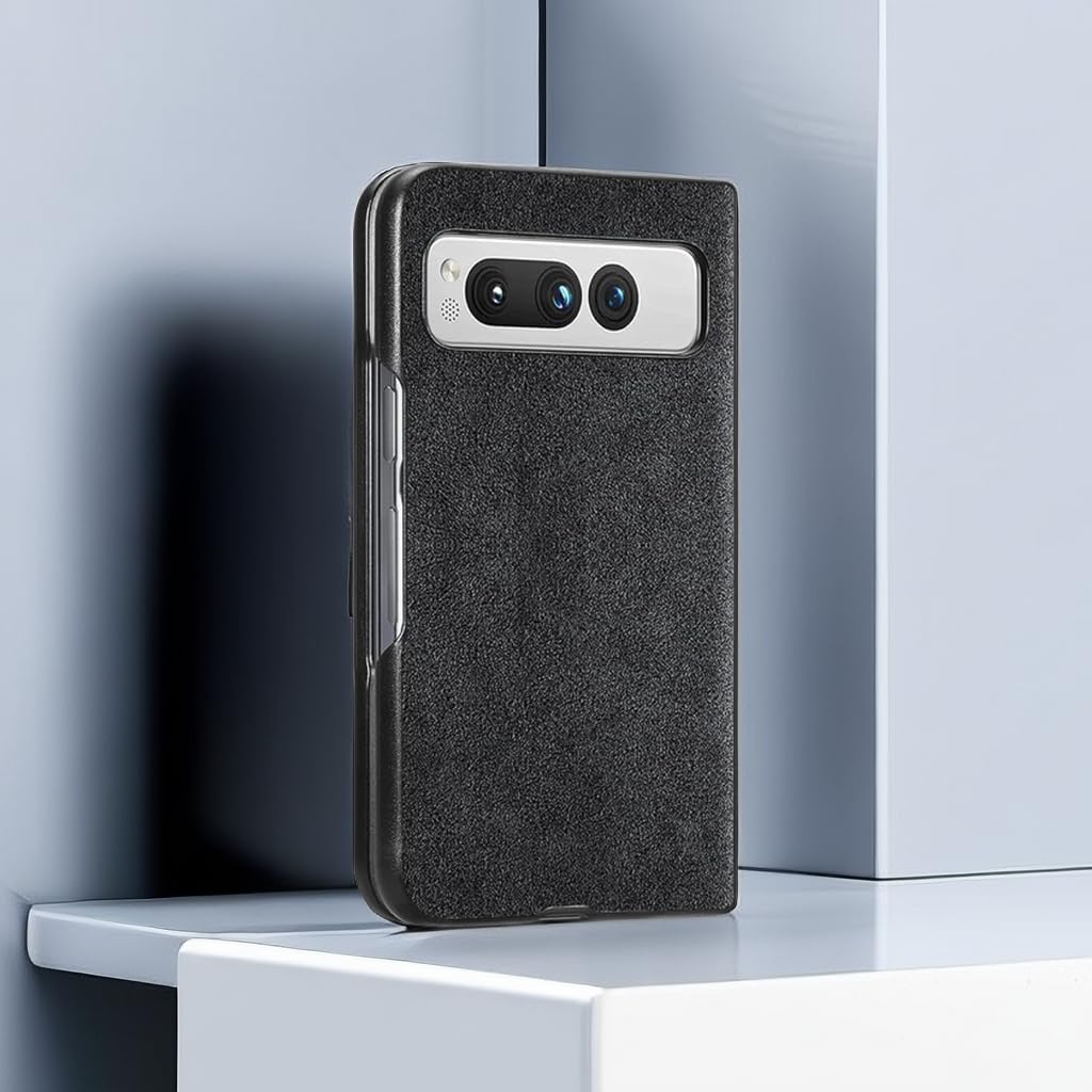 TYXDKJ Alcantara Case for GooglePixel Fold,Handmade Half-Wrapped Synthetic Suede Cover (Black)