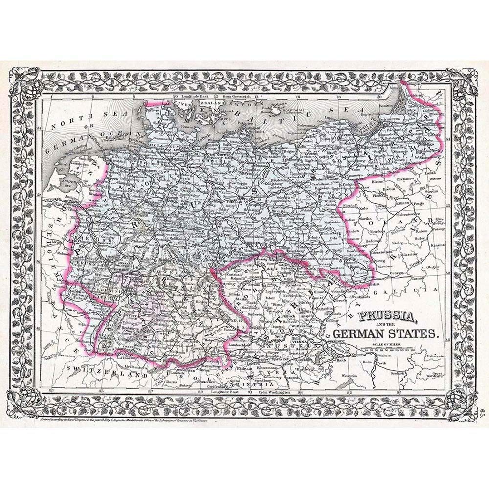 Wee Blue Coo 1872 Mitchell Map Prussia Germany Vintage Unframed Wall Art Print Poster Home Decor Premium