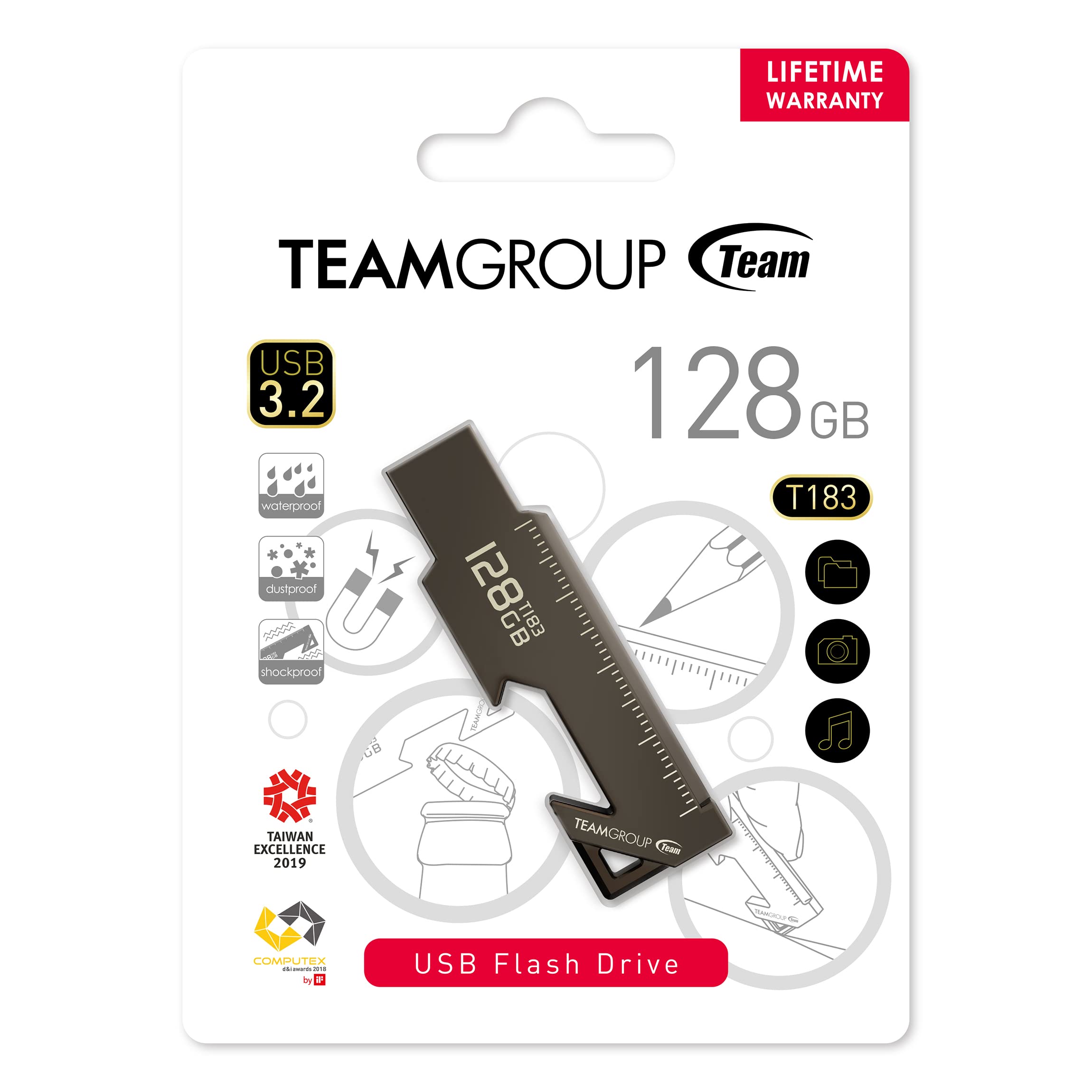 TEAMGROUP T183 128GB USB 3.2 Gen 1 3.1/3.0 Metal Magnetic Multi-Functional Read 140MB/s Flash Thumb Drive Memory Stick Compatible with PC Computer/Laptop Nickel Black TT1833128GF01