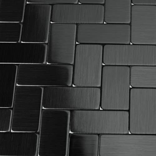 SpeedTiles CALTROP Trendy Herringbone Metal Tiles for Kitchen Backsplash, Fireplace, Interior Wall - 3X Faster Peel & Stick Installation with No Mortar, No Grout - Black Stainless Steel - Sample