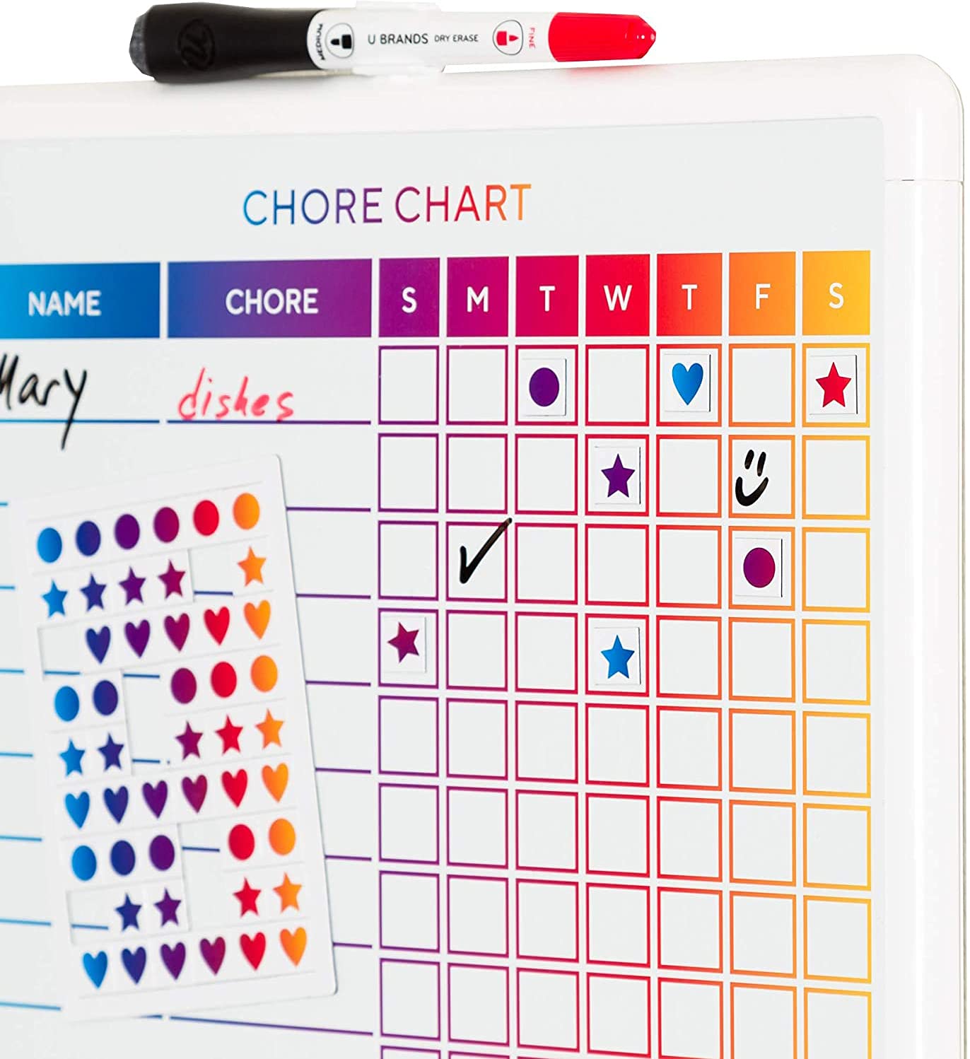 U Brands Contempo Magnetic Dry Erase Chore Chart, 11 x 14 Inches, White Frame (3603U00-04)