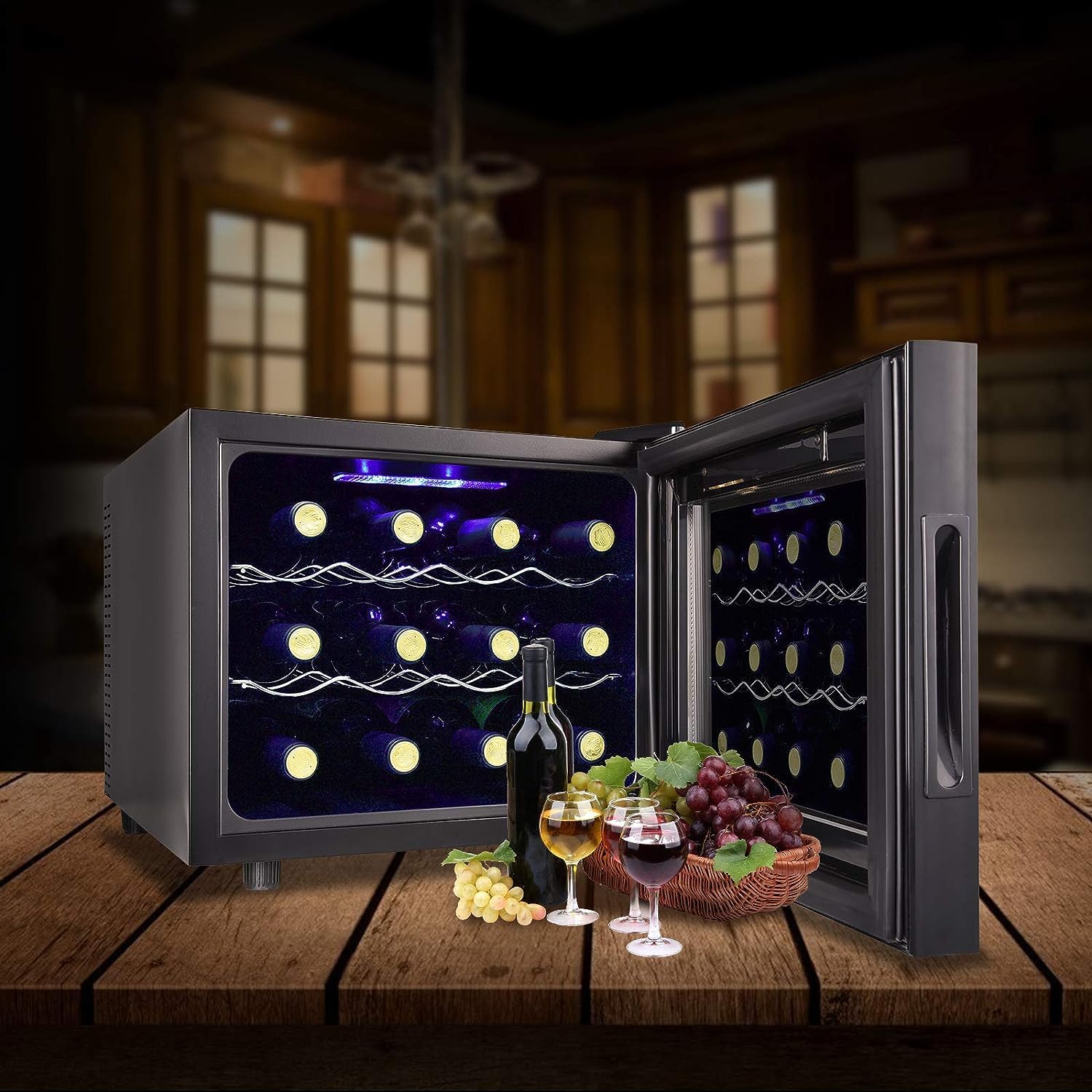 Wine Cooler Refrigerator 12 Bottle Freestanding Wine Cellar for White, Red, Champagne or Sparkling Wine,Compressor Wine Chiller Digital Temperature Control Fridge Glass Door