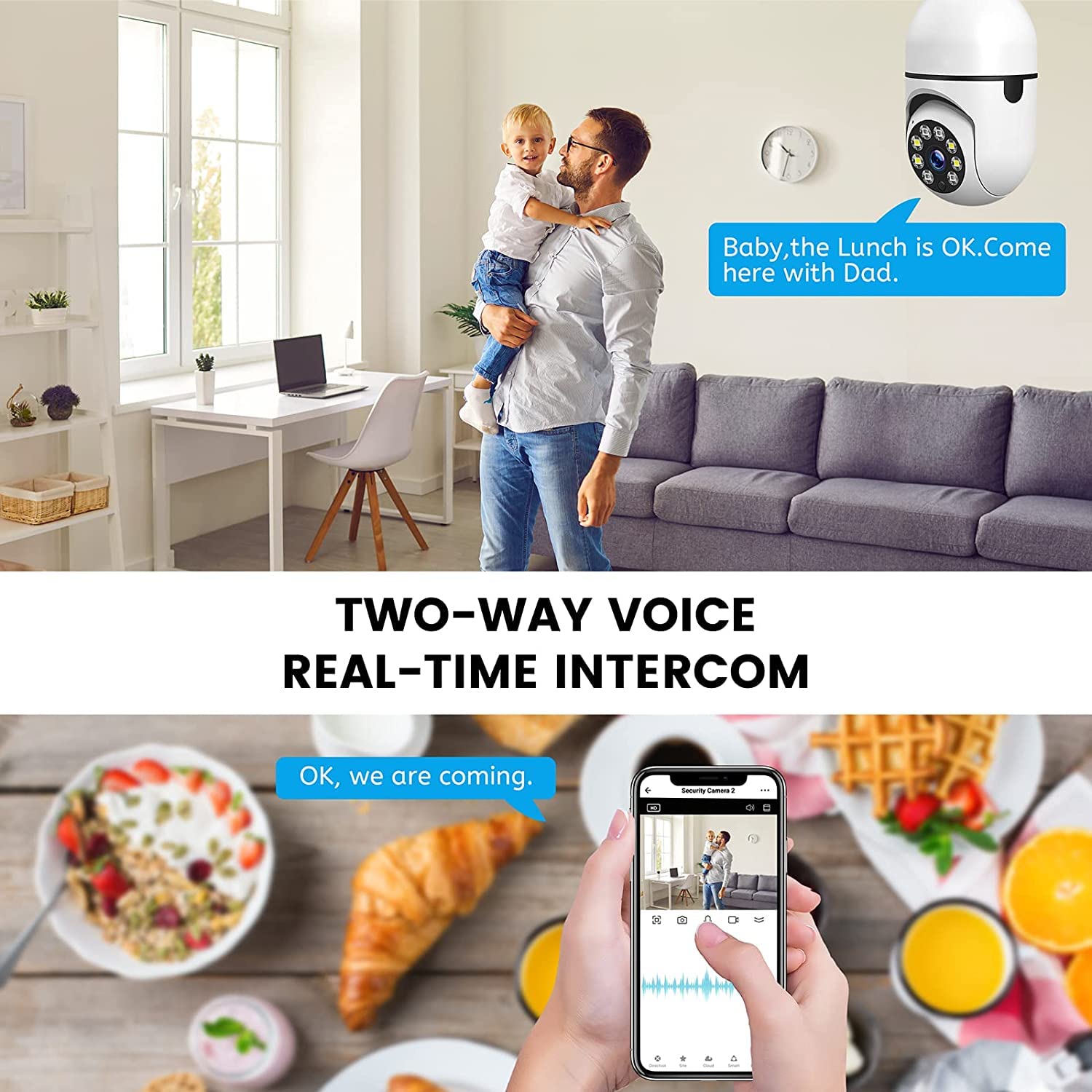 Topiacam 2.4Ghz Light Bulb Security Camera, Light Socket Security Cameras Wireless Indoor/Outdoor, Color Night Vision,2-Way Talk,Motion Tracking,Work with Alexa
