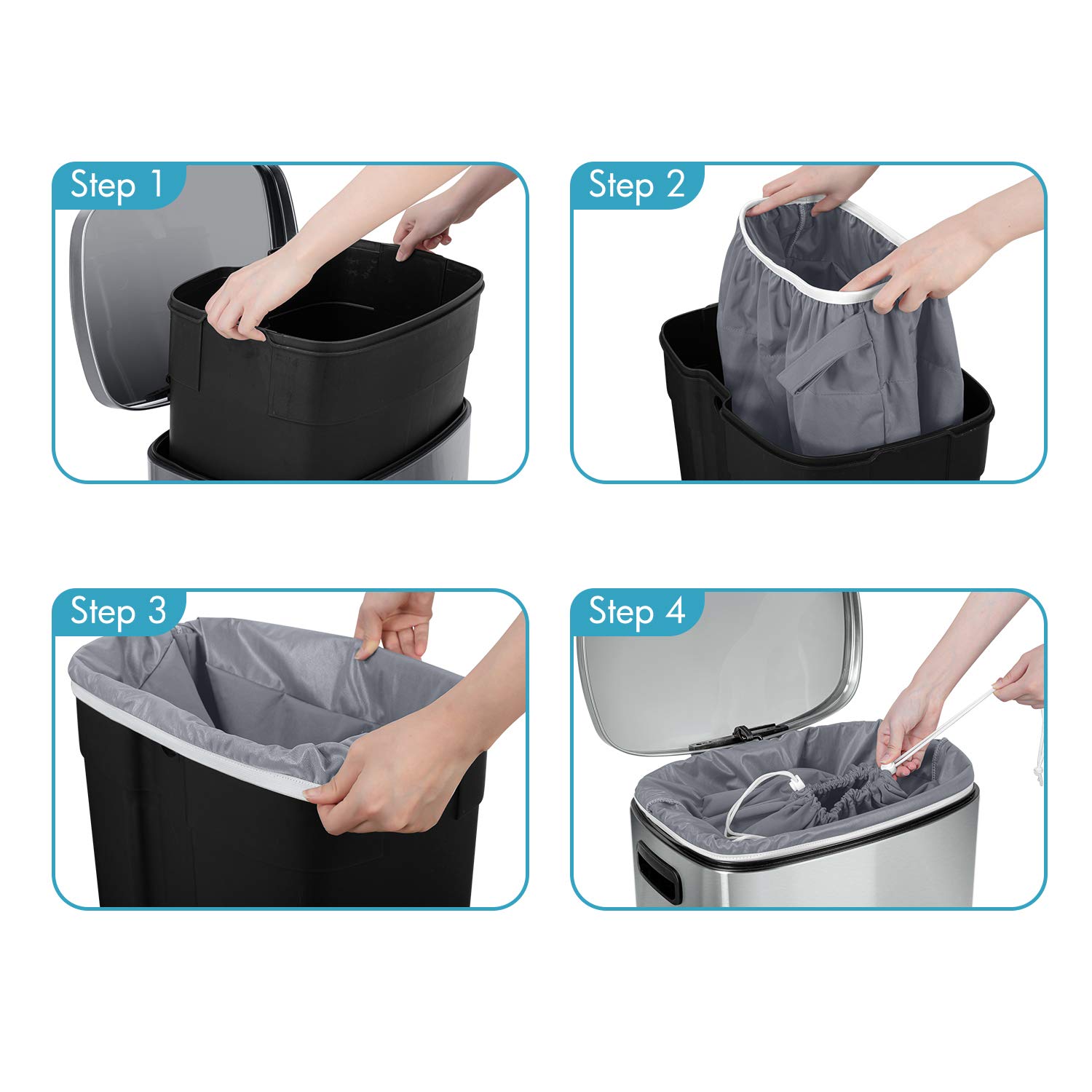 Teamoy 2 Pack Pail Liner for Cloth Diapers, Reusable Diaper Pail Bag with Elastic Band and Drawstring, Fits for 13.2 Gallon Trash Can and Diaper Pails, Gray Arrow + Black Arrow