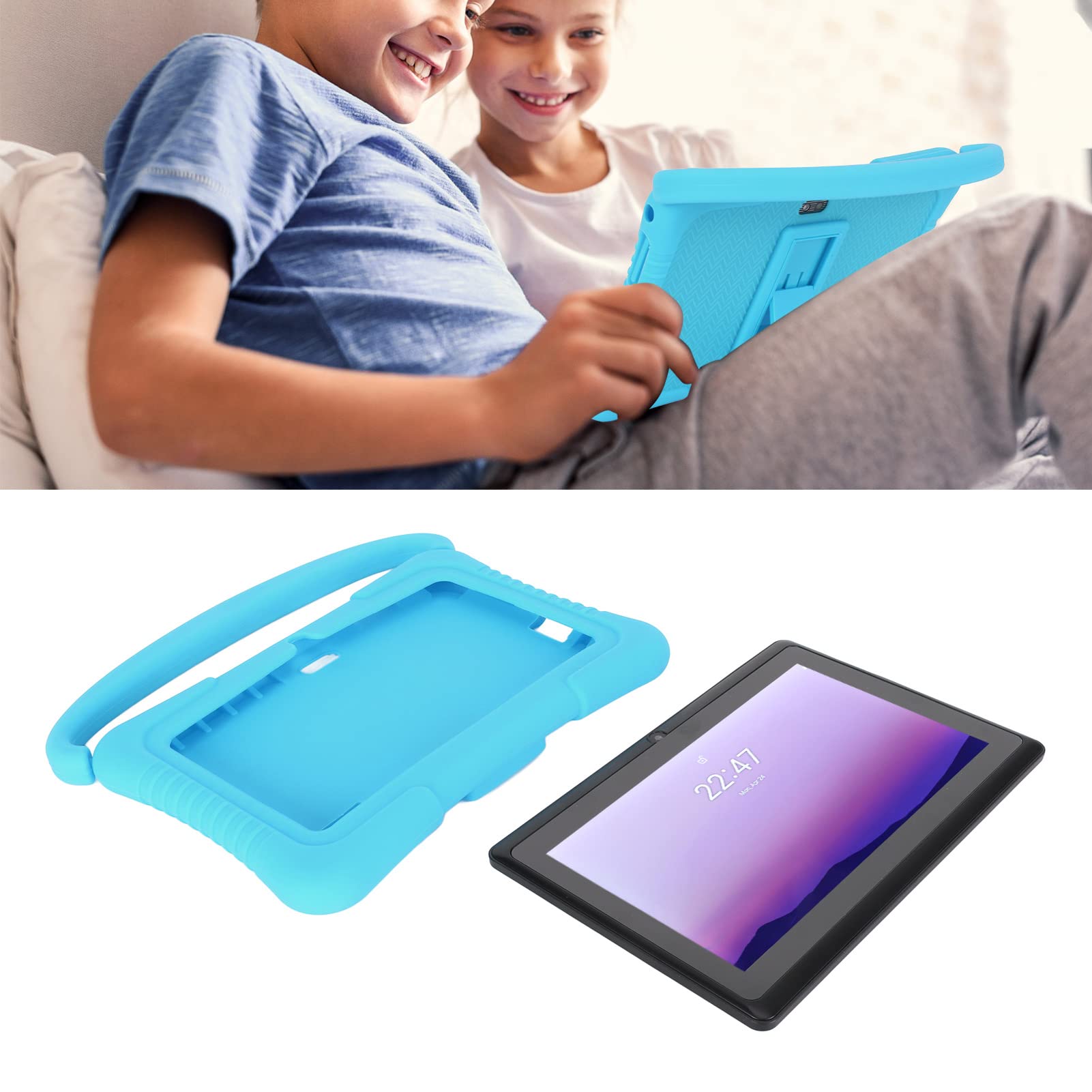 Vikye 7in Kids Tablet 2GB 32GB Quad Core Processor Dual Camera 3D Design Tablet Protective Cover Android 10 (US Plug)
