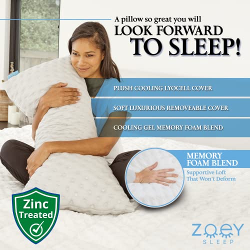 Zoey Sleep Side Sleep Pillow for Neck and Shoulder Pain Relief - Adjustable Memory Foam Bed Pillows for Sleeping - Plush Machine Washable Pillow Cover - Queen Size 19" x 29" (Queen, White)