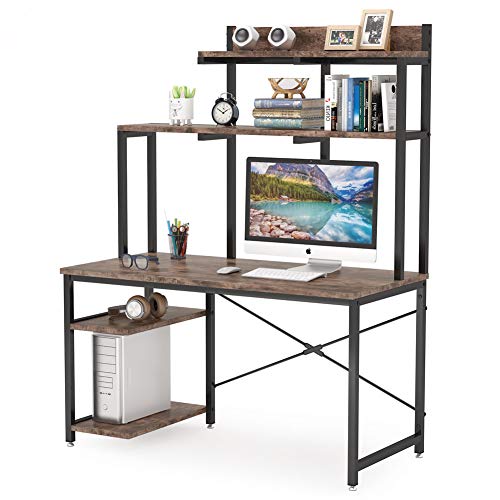 Tribesigns Computer Desk with Shelves and Hutch, 47 Inch Home Office Desk with Storage Bookshelf CPU Stand, PC Laptop Workstation Writing Study Table for Small Space, Space-Saving Desk (Walnut)