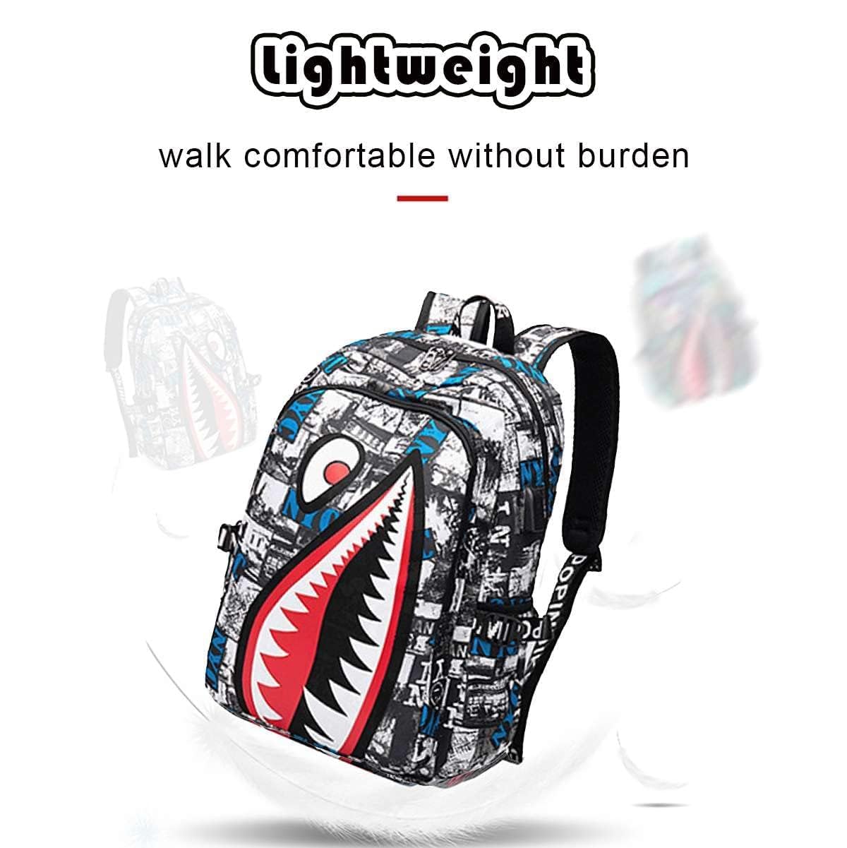 XKJFOTCY Shark Backpack for Boys, Fashion Multi-Functional Teens Bookbag, Laptop Backpack, Casual Daypack