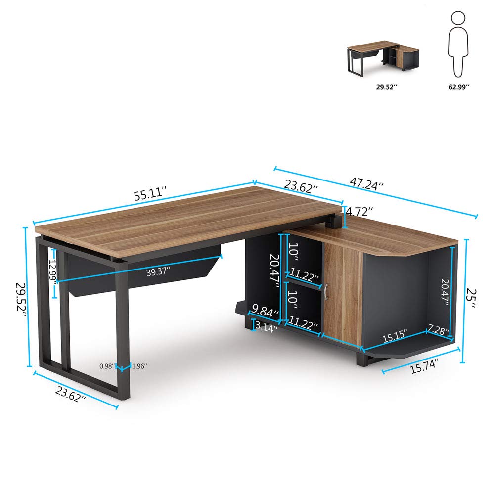 Tribesigns L-Shaped Desk, 55 Inch Executive Office Desk with File Cabinet, Modern Computer Gaming Desk Workstations for Home Office