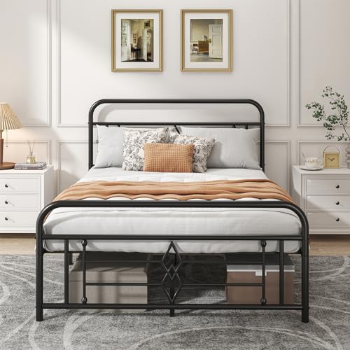 Winkalon Bed Frame Package, Queen Metal Bed Frame with Head and Footboards Under Bed Storage, Strong Slat Support, Easy Assembly
