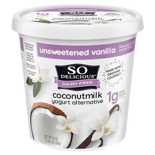 So Delicious Dairy Free Coconut Milk Yogurt Alternative, Unsweetened, Vanilla, Vegan, Gluten Free, Non-GMO, Creamy Plant Based Yogurt Alternative, 24 oz Container
