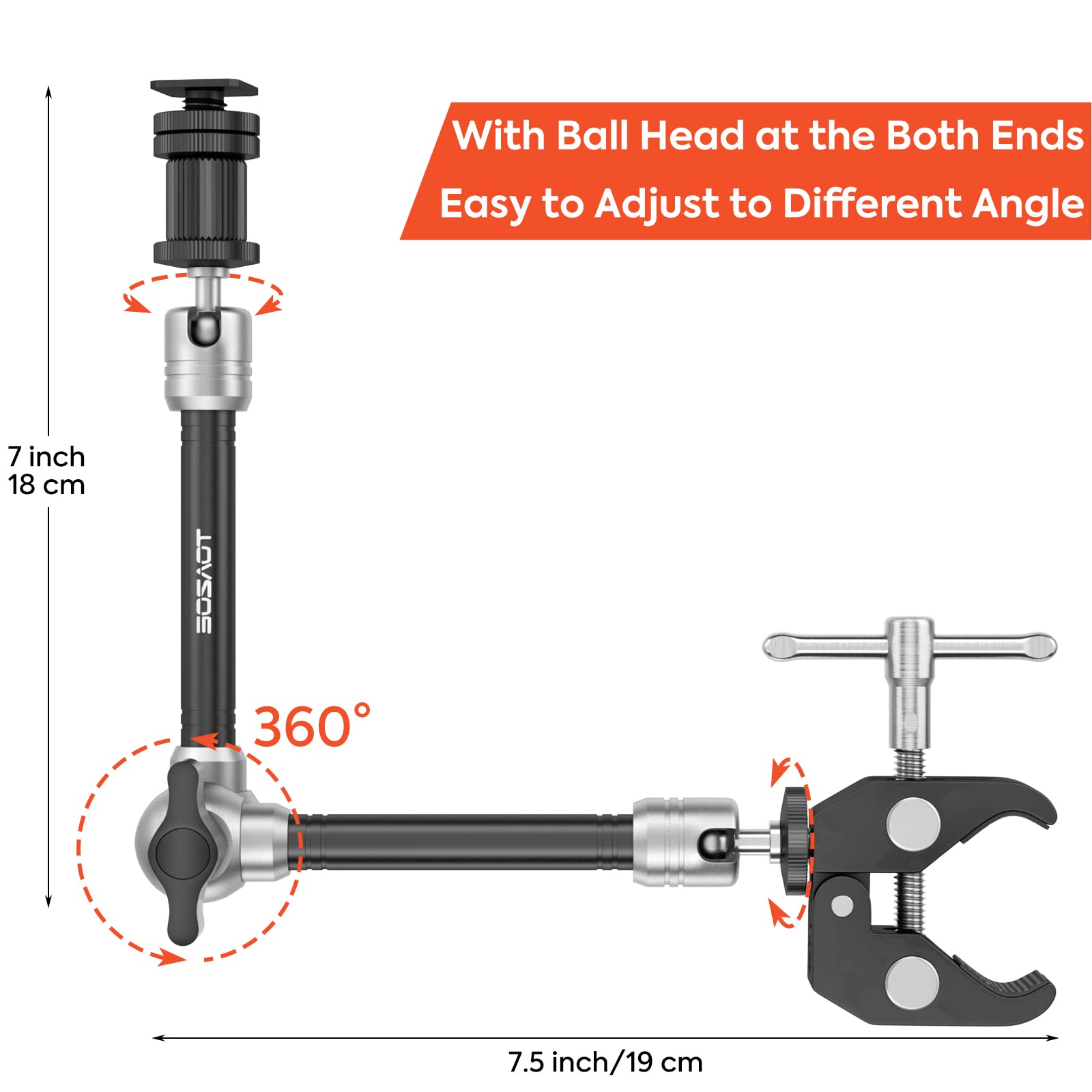 VILTROX DC-550 Pro 5.5" On-Camera LCD Monitor +11 Inch Adjustable Robust Articulating Magic Arm with Super Clamp for Camera