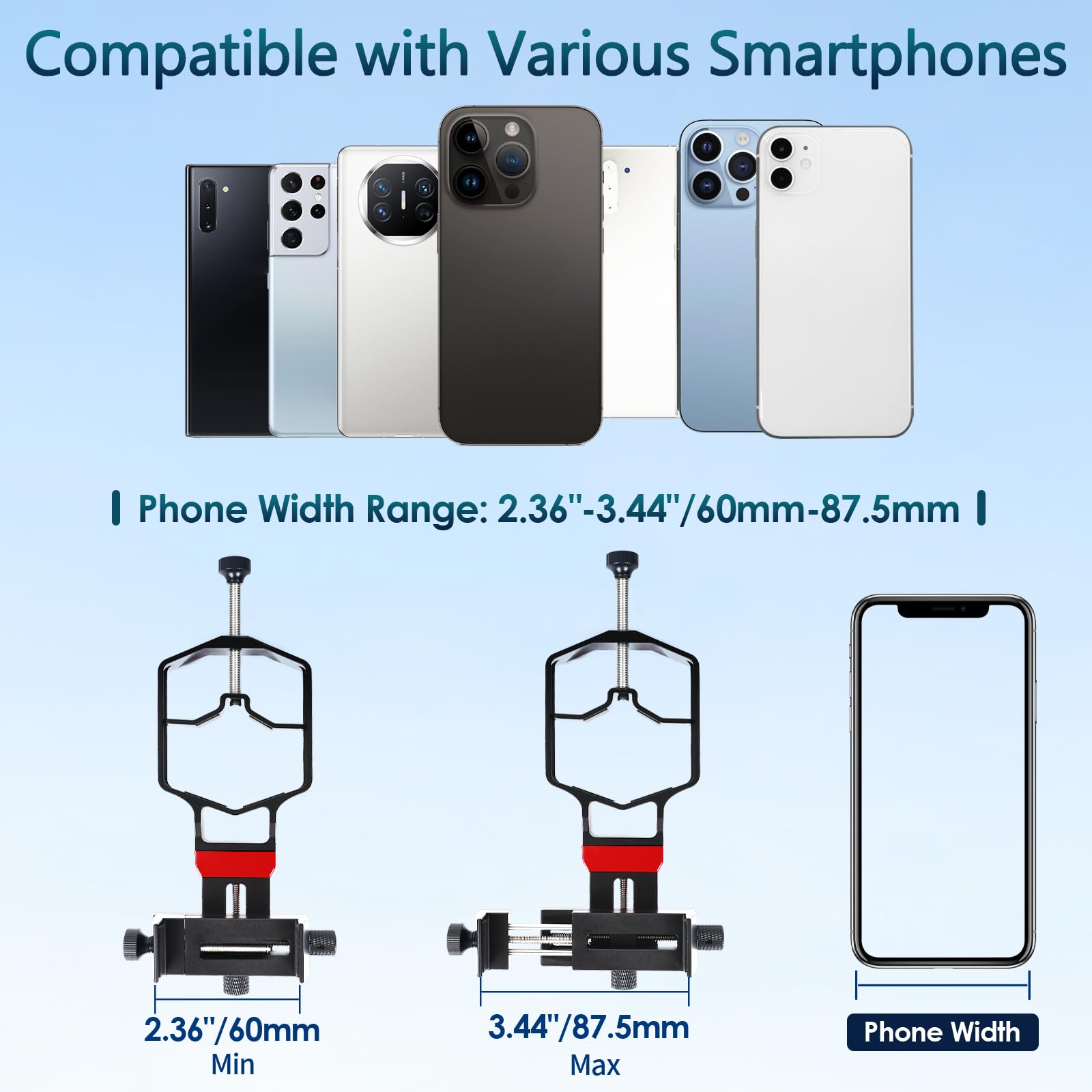 tridaptor - Universal Digiscoping Adapter | High-Precision Phone to Telescope 3-Axis Metal Holder Mount for Spotting Scope Binocular Monocular Microscope|Fits 2.4" Eyepiece Max&Any Cell Phone Camera