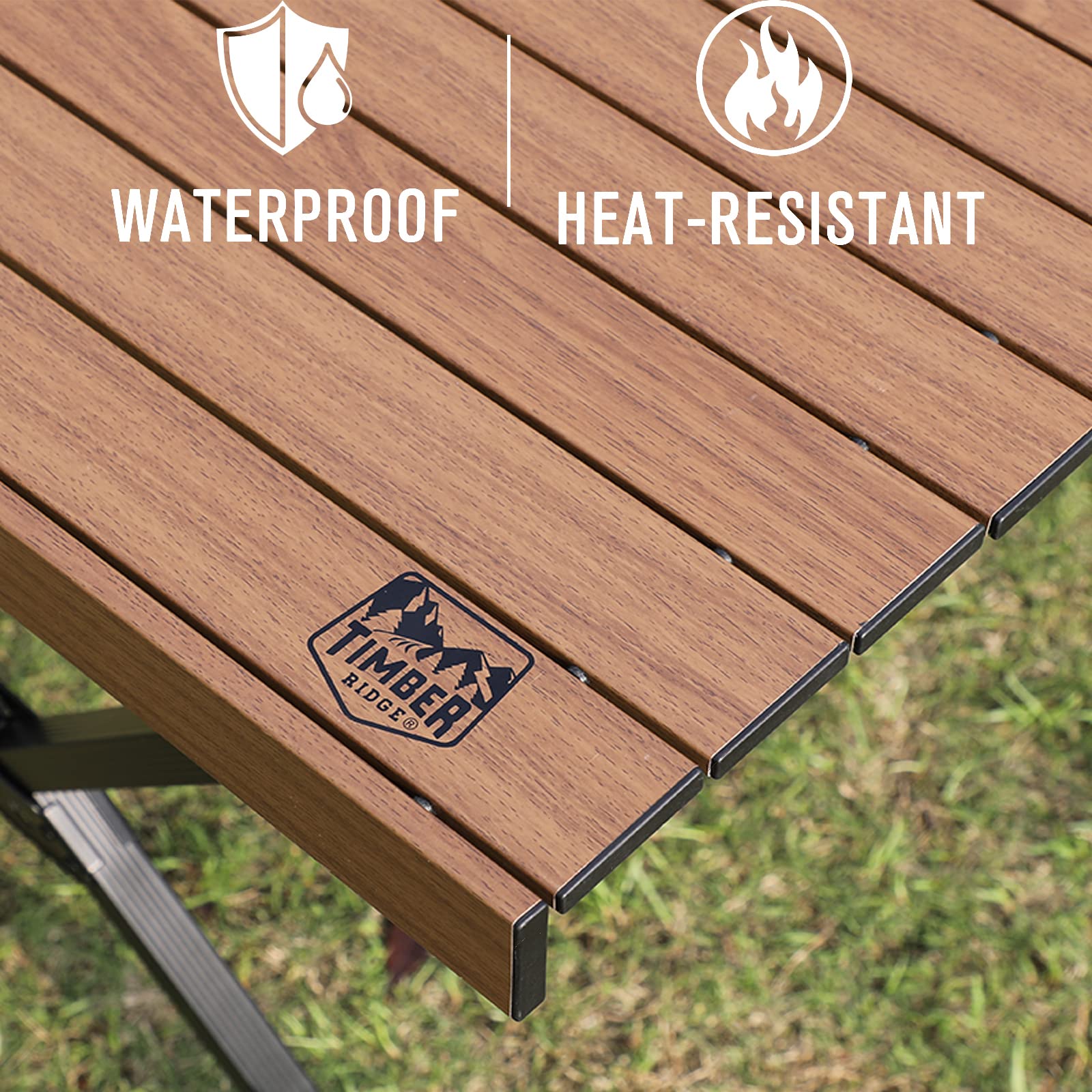 TIMBER RIDGE Folding Camping Table Adjustable Height, 4-6 Person Lightweight Aluminum Roll-up Table for Camping Outdoor Picnic BBQ Backyard Party Support 110lbs