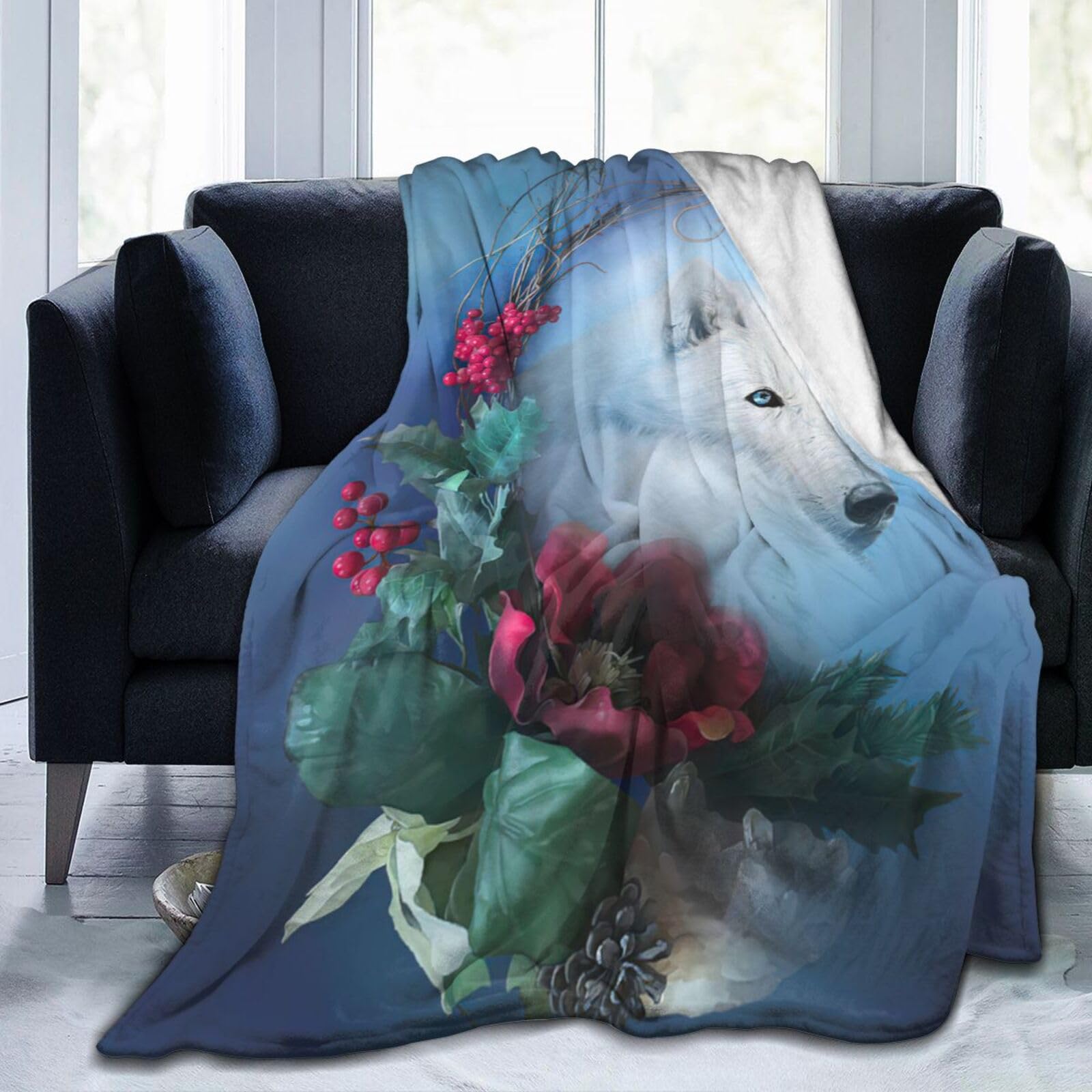 Wolf Blanket Decorative for Adults and Kids Design Pretty Art Gift Home Decorative Living Room Sofa Hug Plush Soft Beding Nap Cozy Blanket2 50"x40"