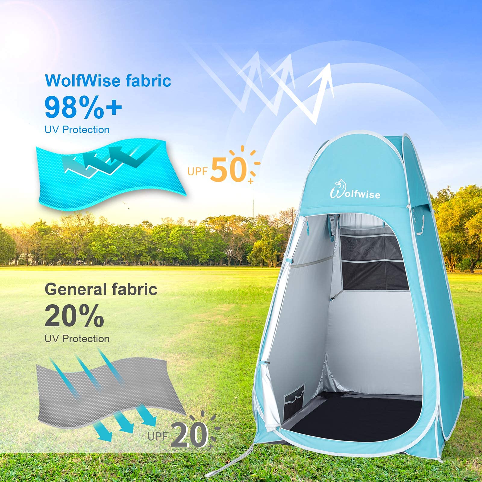 WolfWise Portable Pop Up Privacy Shower Tent Spacious Changing Room for Camping Hiking Beach Toilet Shower Bathroom