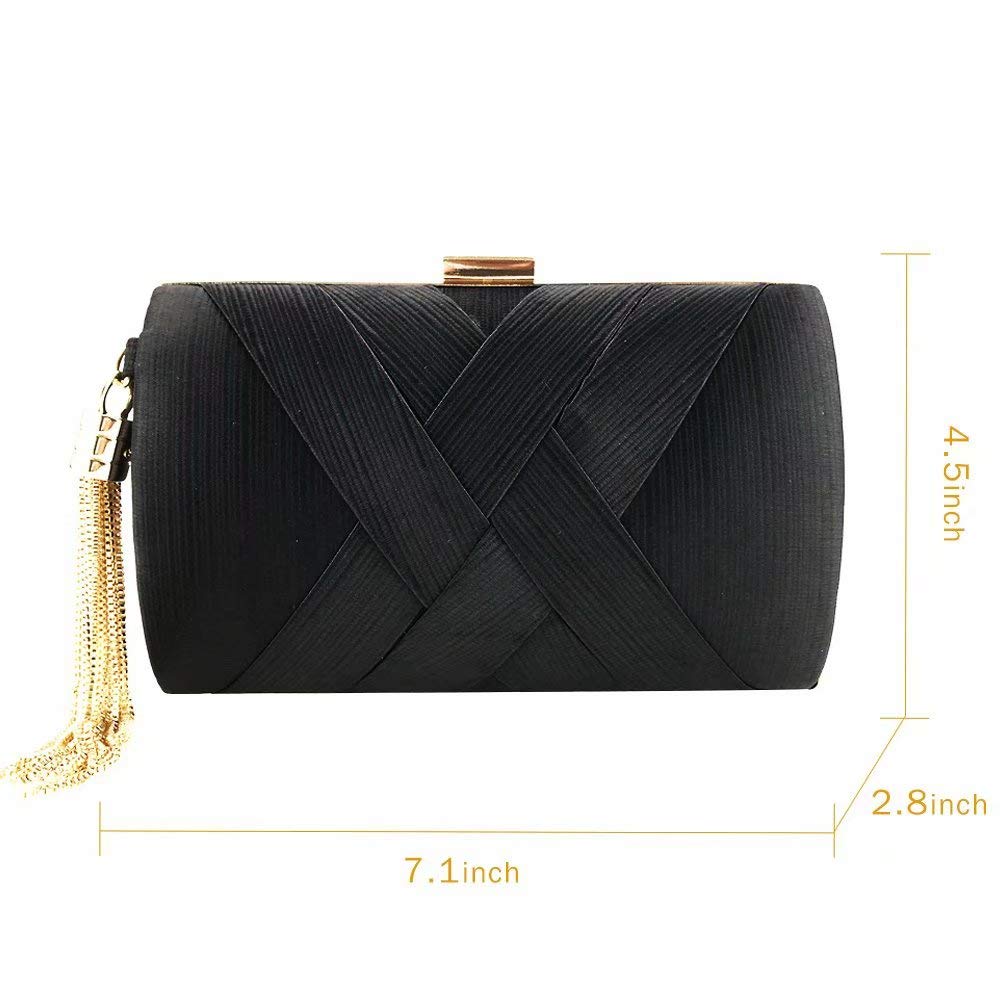Women's Elegant Tassel Pendant Silk Evening Bag Satin Clutch Purse Handbags for Bride Wedding Party Royal Blue