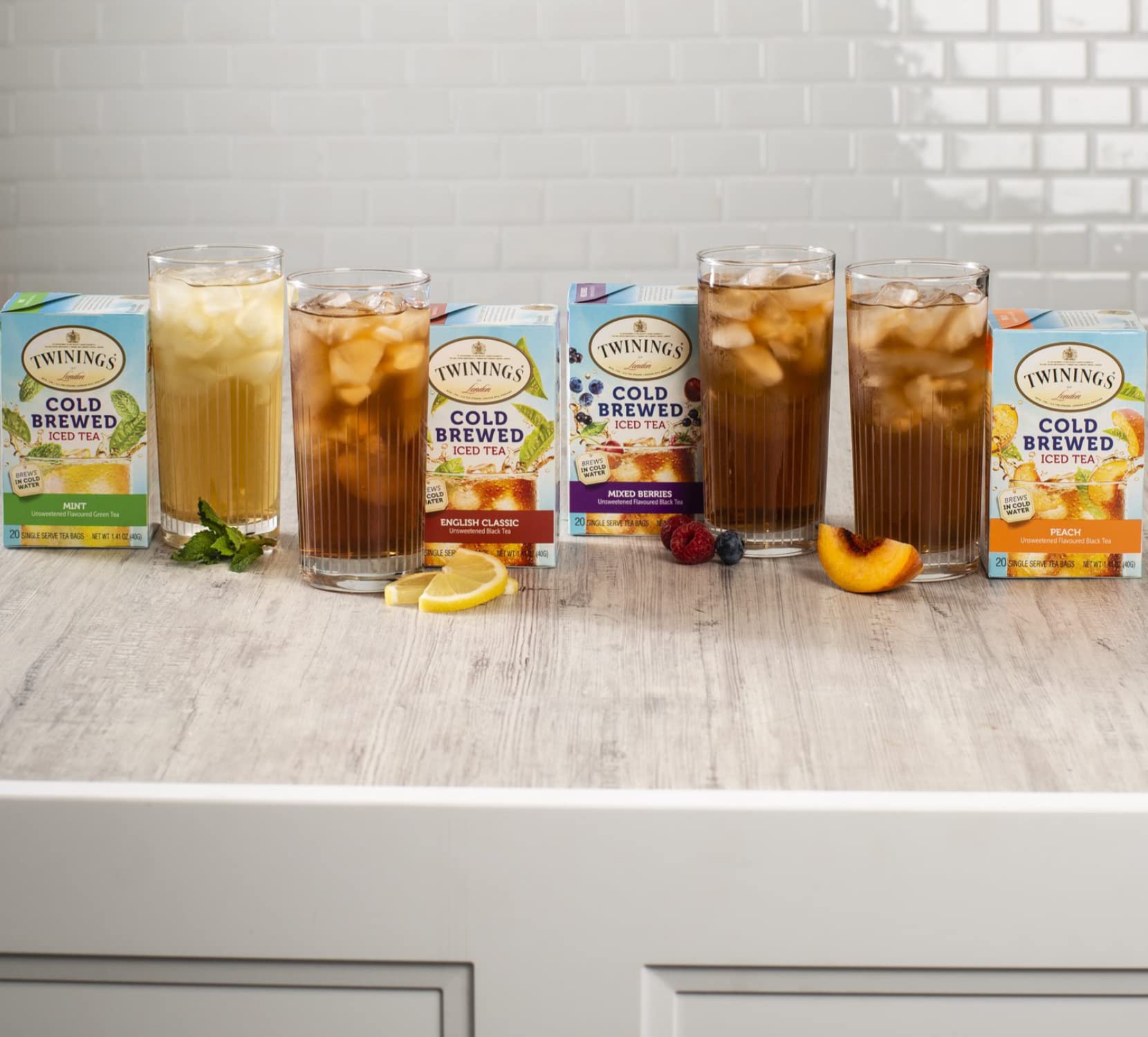 Twinings Cold Brewed Iced Tea Bag Variety Sampler (Pack of 40) with By The Cup Sugar Packets