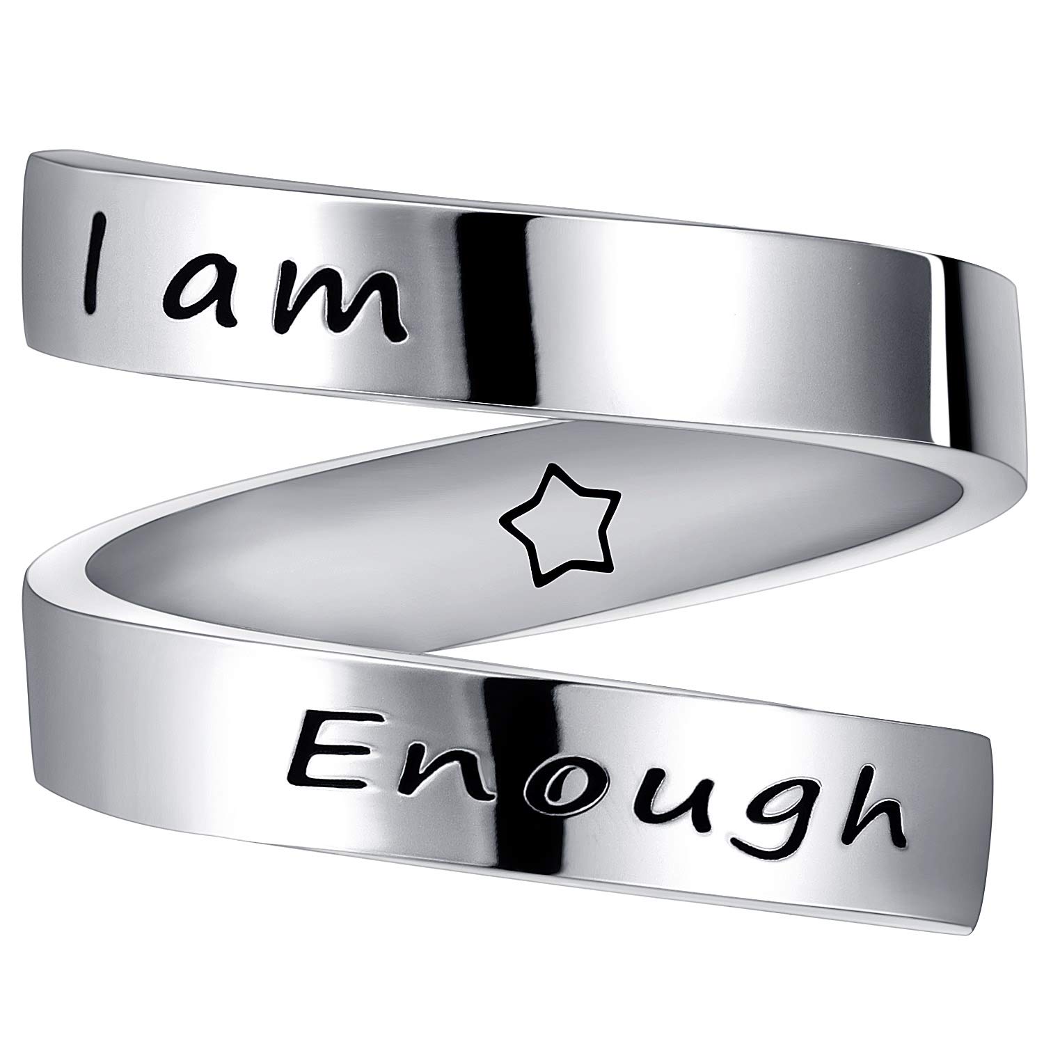 Wovanoo Inspirational Motivational Ring Gifts for Best Friend I Am Enough Personalized Stainless Steel Adjustable Twist Ring Gift for Birthday I Am Enough