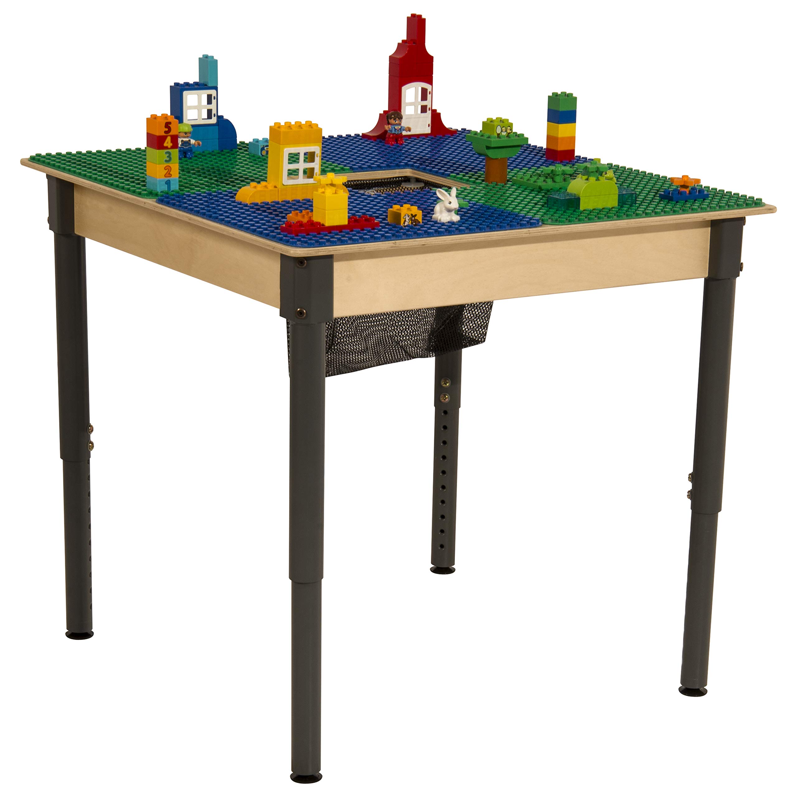 Time-2-Play Duplo Compatible Table with Storage and Adjustable Legs (18" - 29") for Kids & Adults