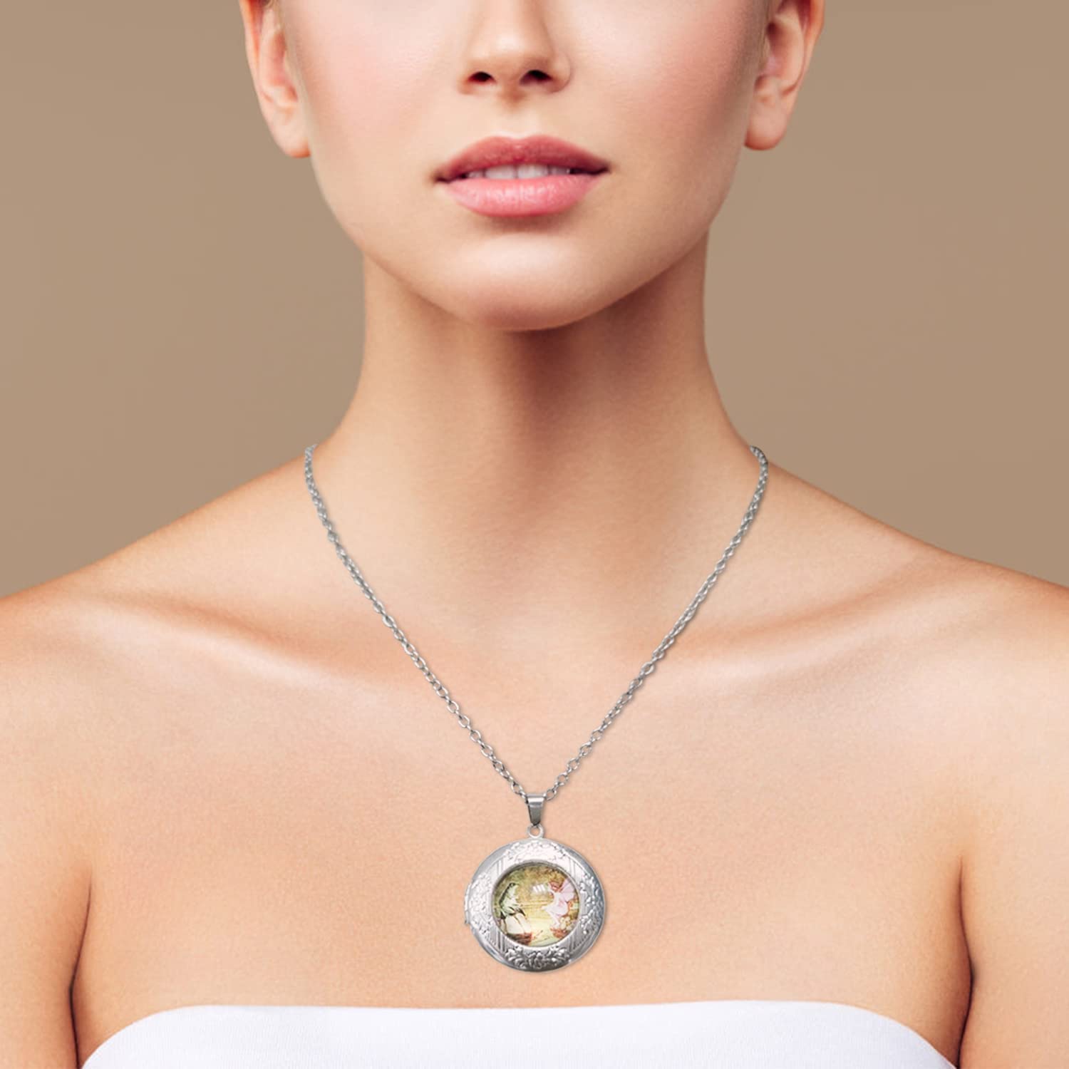 Women's Custom Locket Closure Pendant Necklace Frog and Fairy Fairy Tale Pixie Fantasy Art Included Free Silver Chain, Best Gift Set