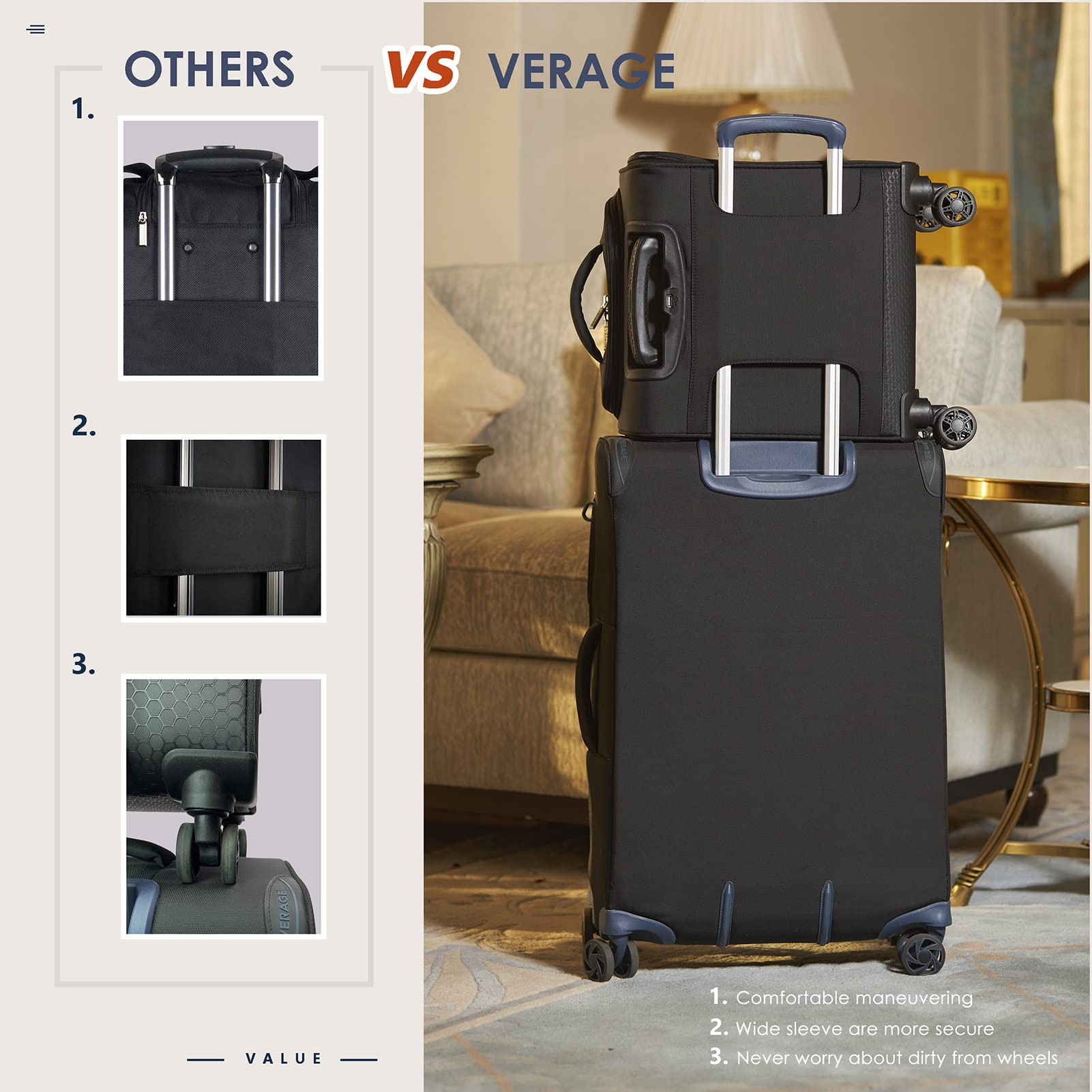Verage Carry On Underseat Luggage with Wheels & USB Port, Wheeled Spinner Bag Carry-on Luggages for Airlines, Lightweight Suitcase Men Women, Pilots and Crew (14-Inch Plus)