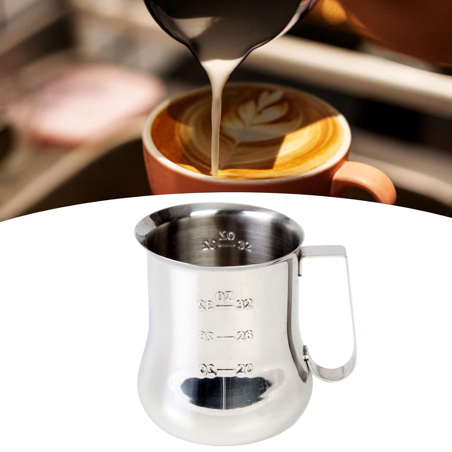 TrueCraftware-40 oz. Espresso Milk Pitcher with Measuring Scale Stainless Steel- Steaming Pitcher Coffee Bar Cappuccino Barista Tools Milk Jug Steamer Frother Cup