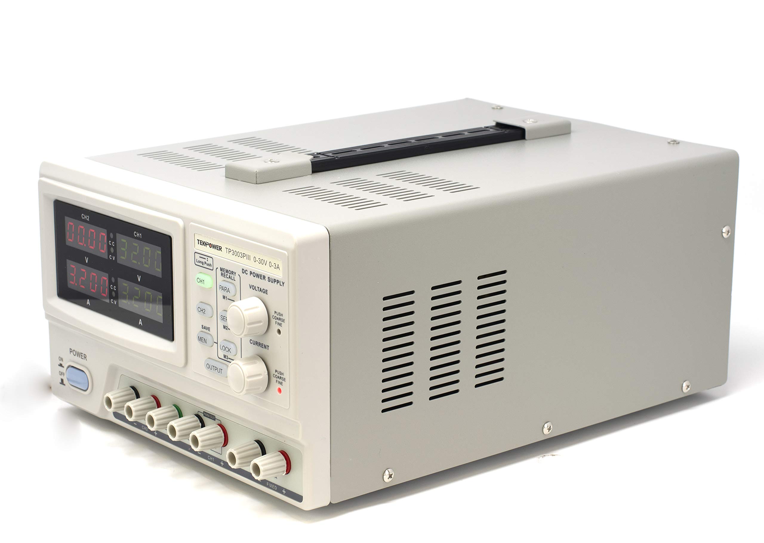 Tekpower TP3003PIII Programmable Variable Regulated Triple Output DC Power Supply, 0-30V at 0-3A