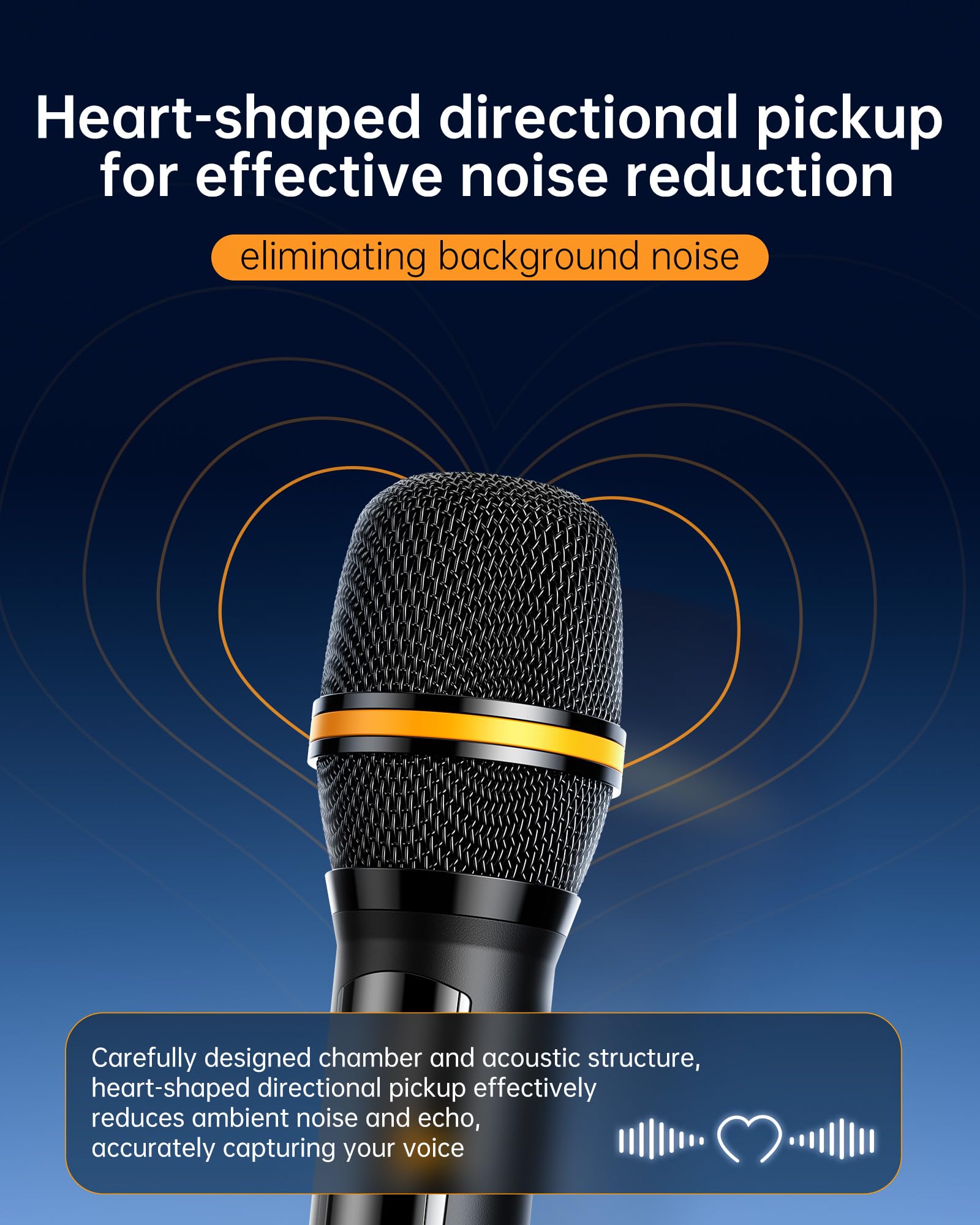 Wireless Microphone System, Metal UHF Dual Cordless Dynamic Mic System, Professional Handheld Karaoke Microphone with Rechargeable Receiver for Singing, Voice Amplifier, PA , Church (280ft Range)