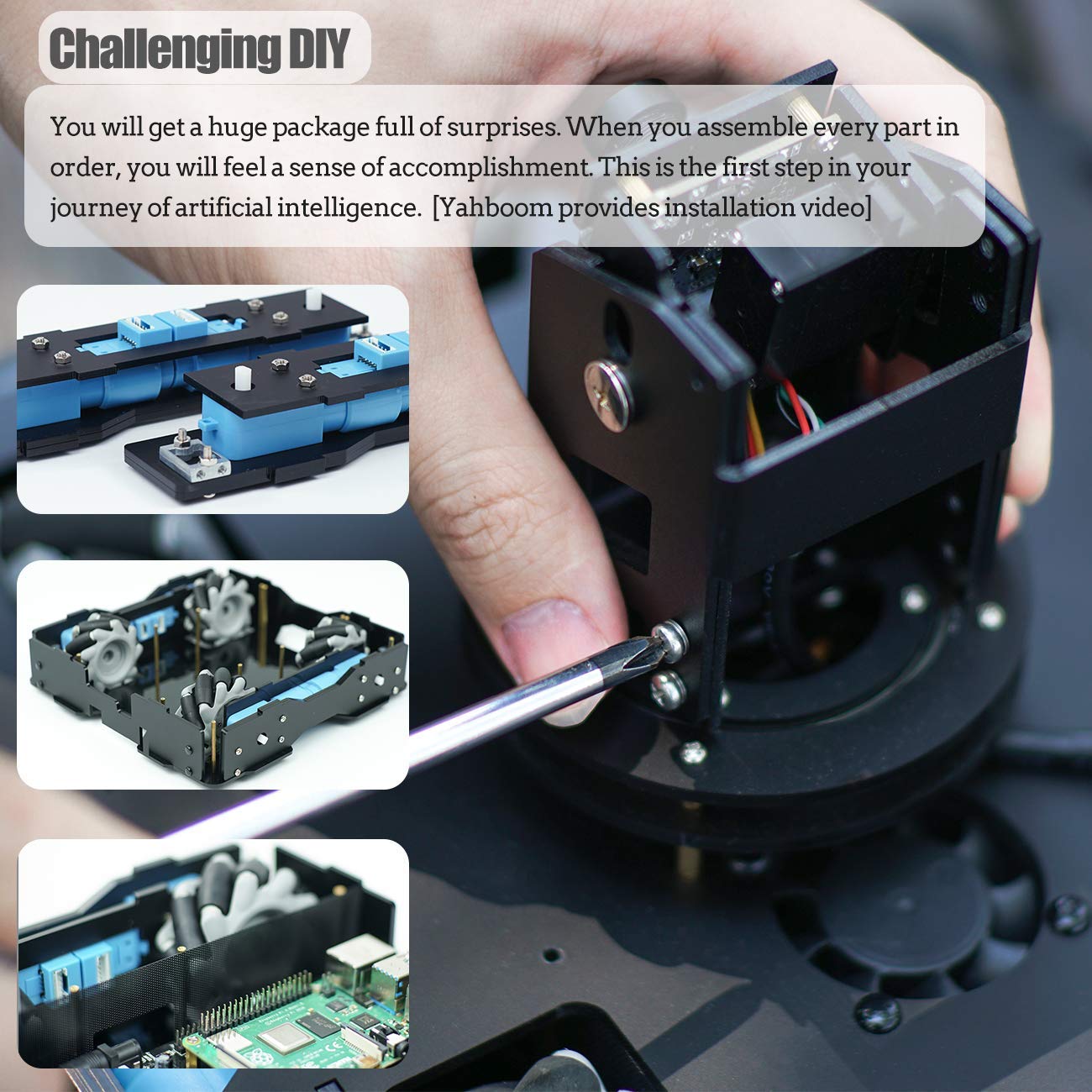 Yahboom Raspberry Pi Robot Pi 4B Kit Mecanum Wheel 3-DOF Camera Python Robotic Car for Adults AI Object Recognitn Tracking (Raspblock Without Pi)
