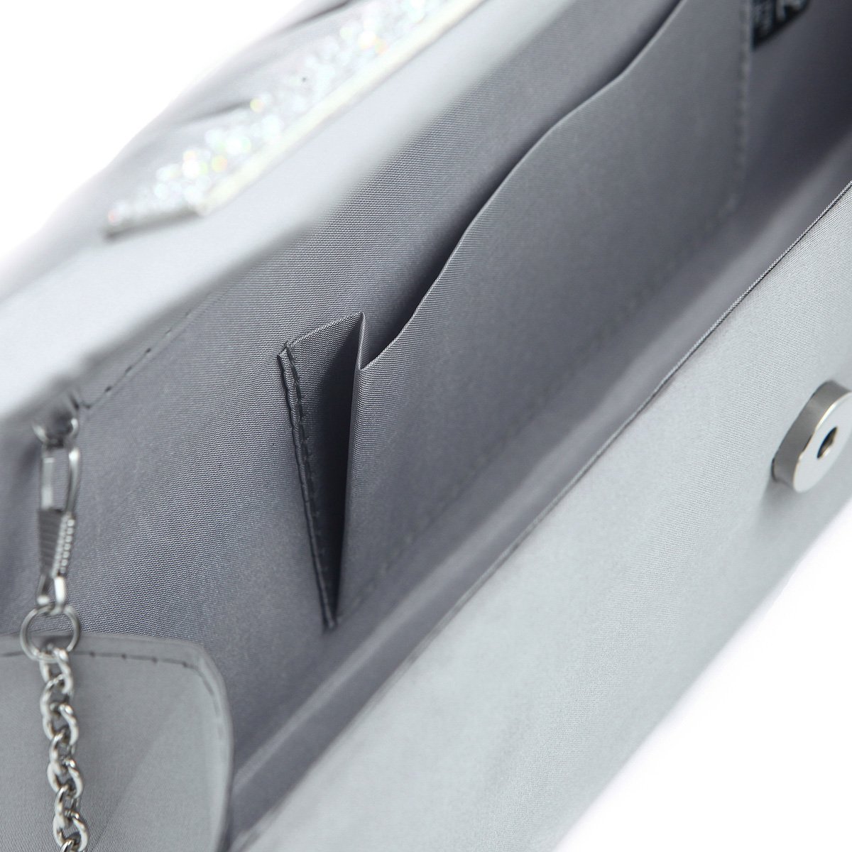 TrendsBlue Elegant Pleated Satin Flap Rhinestones Clutch Evening Bag, Grey