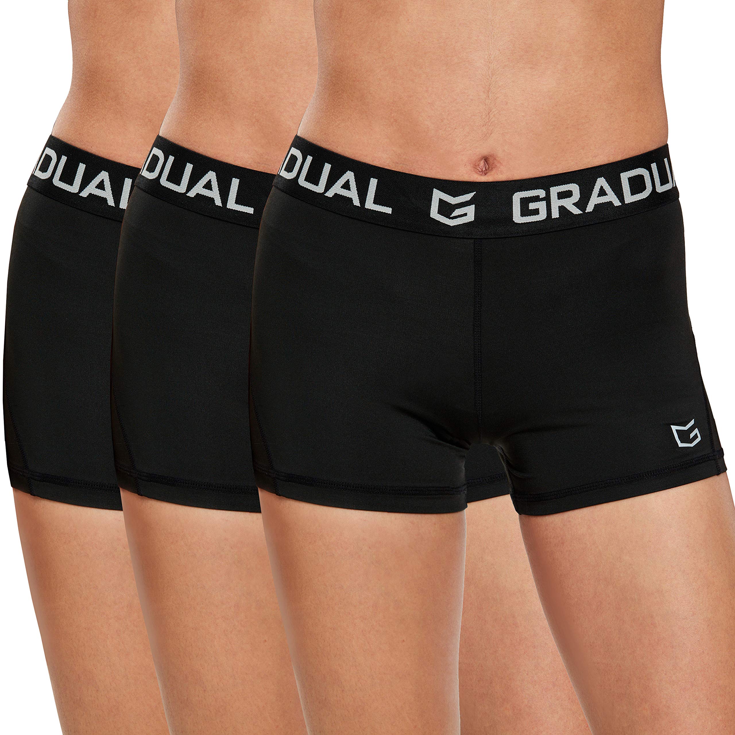 Women's Spandex Compression Volleyball Shorts 3" /7" Workout Pro Shorts for Women (3 Pack:Black/Black/Black, S)