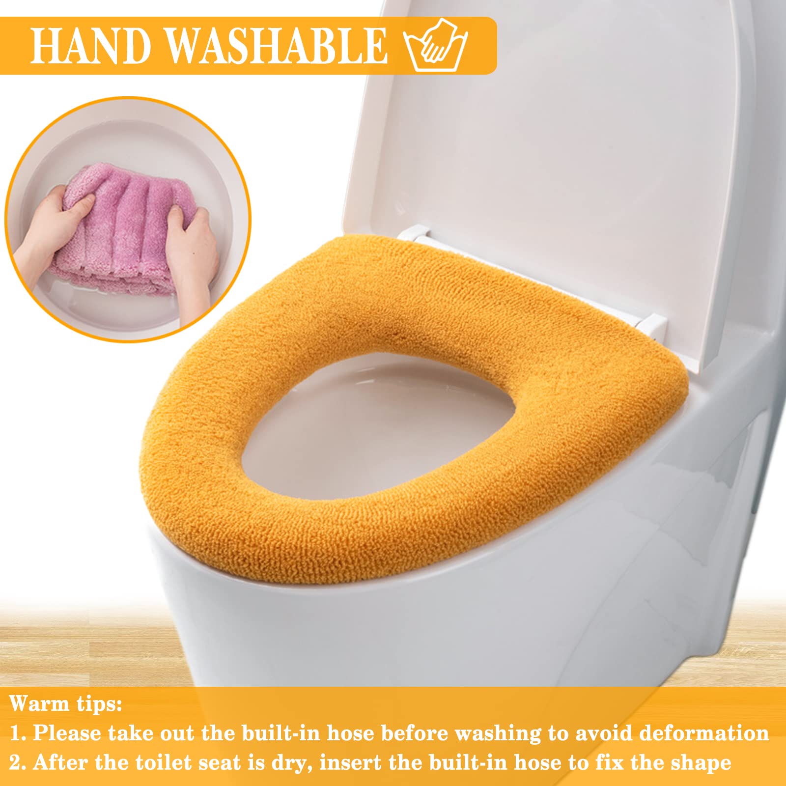 ZeeDix 5 Pcs Thicker Bathroom Soft Elongated Toilet Seat Cover Pad- Warmer Stretchable Toilet Seat Covers Washable Easy Installation Comfortable Cushioned Toilet Covers
