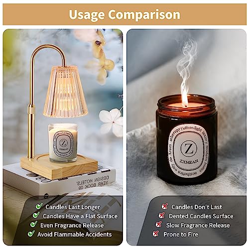 ZXMEAN Candle Warmer Lamp with Dimmer, Electric Candle Warmer for Jar Candles, Bedroom Home Decor, 2H/4H/8H Timer Adjustable Height with 2 Bulbs, (Amber)