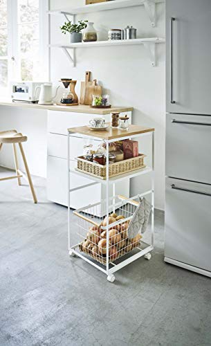 YAMAZAKI Island Home Kitchen Tiered Storage Rack/Utility Tabletop | Steel + Wood | Rolling Carts, One Size, White
