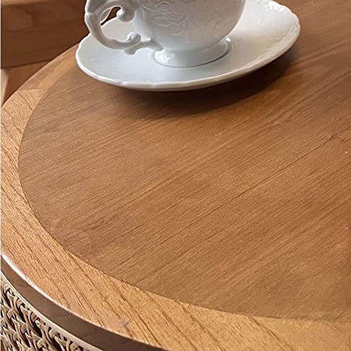 Sofa Side Table Couch Table Solid Wood Round End Table with Rattan Storage Basket, Rustic Side Table Sofa Side Table,Small Round Nightstand,Small Coffee Table for Living Room Bedroom End Table Coffee