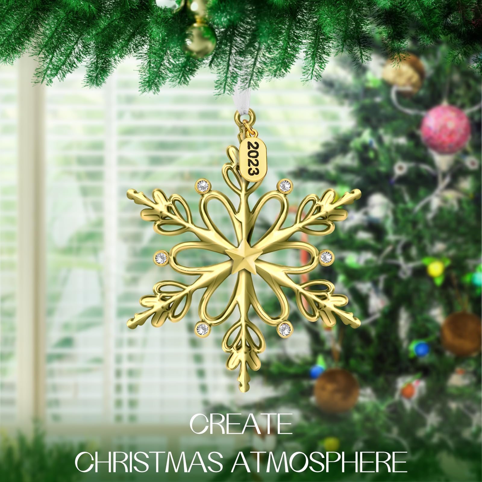 West style 2023 Golden Christmas Tree OrnamentsāMetallic Snowflake Hanging Home Deco Hanging Pendant Holiday Keepsake Gift (C, Golden Snowflake)