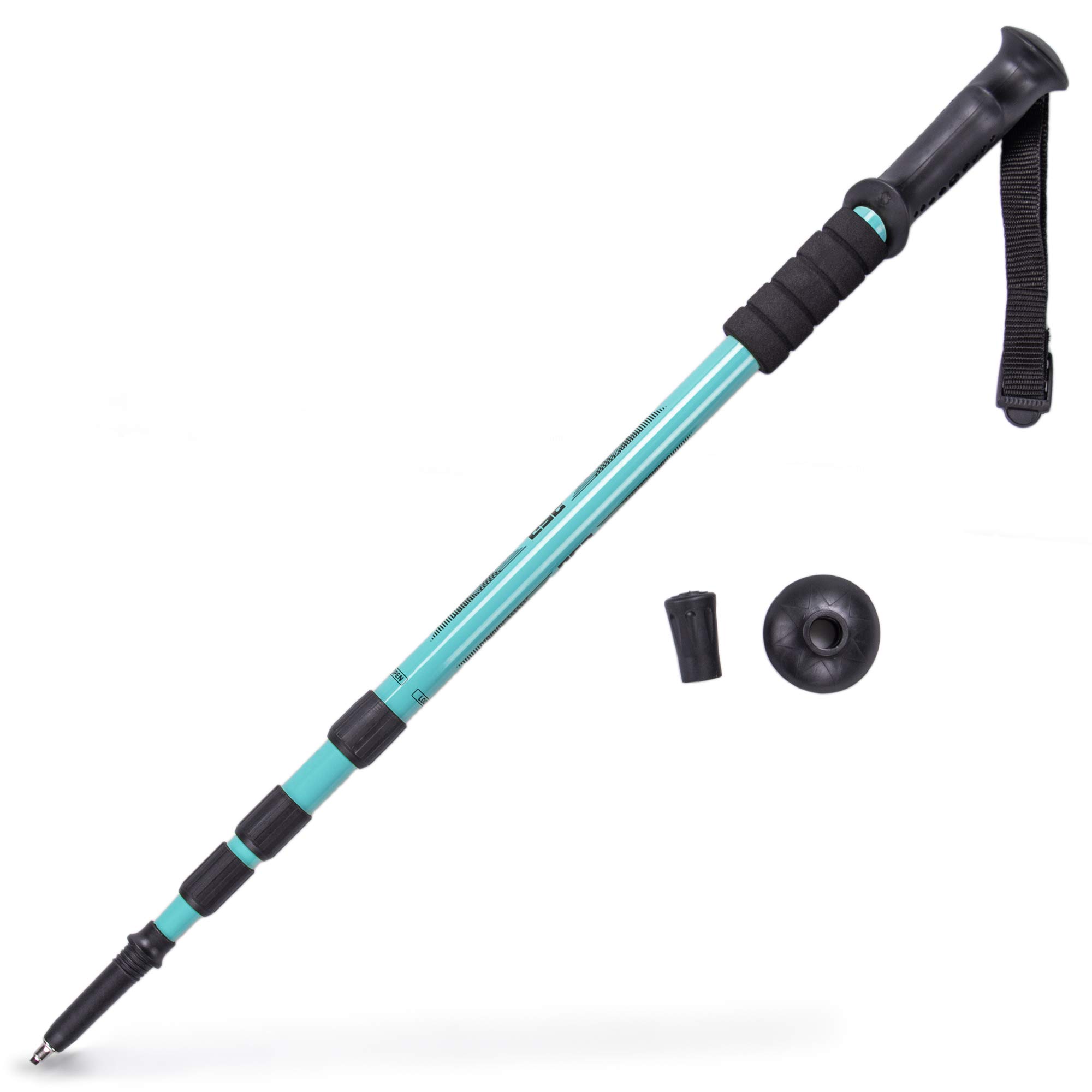Trekking Pole & Walking Staff | Strong, Lightweight Aluminum | Extends up to 53" Collapses down to 23" | All-terrain: Interchangeable Carbonite Ice Pick Tip, Rubber Asphalt Tip, and Snow Cap (Teal)