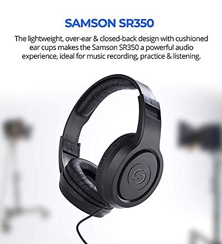 teen age engineering PO-32 Pocket Operator Tonic Drum Synth Bundle with Samson SR350 Over-Ear Stereo Headphones, Blucoil 3-Pack of 7" Audio Aux Cables, and 4 AAA Batteries